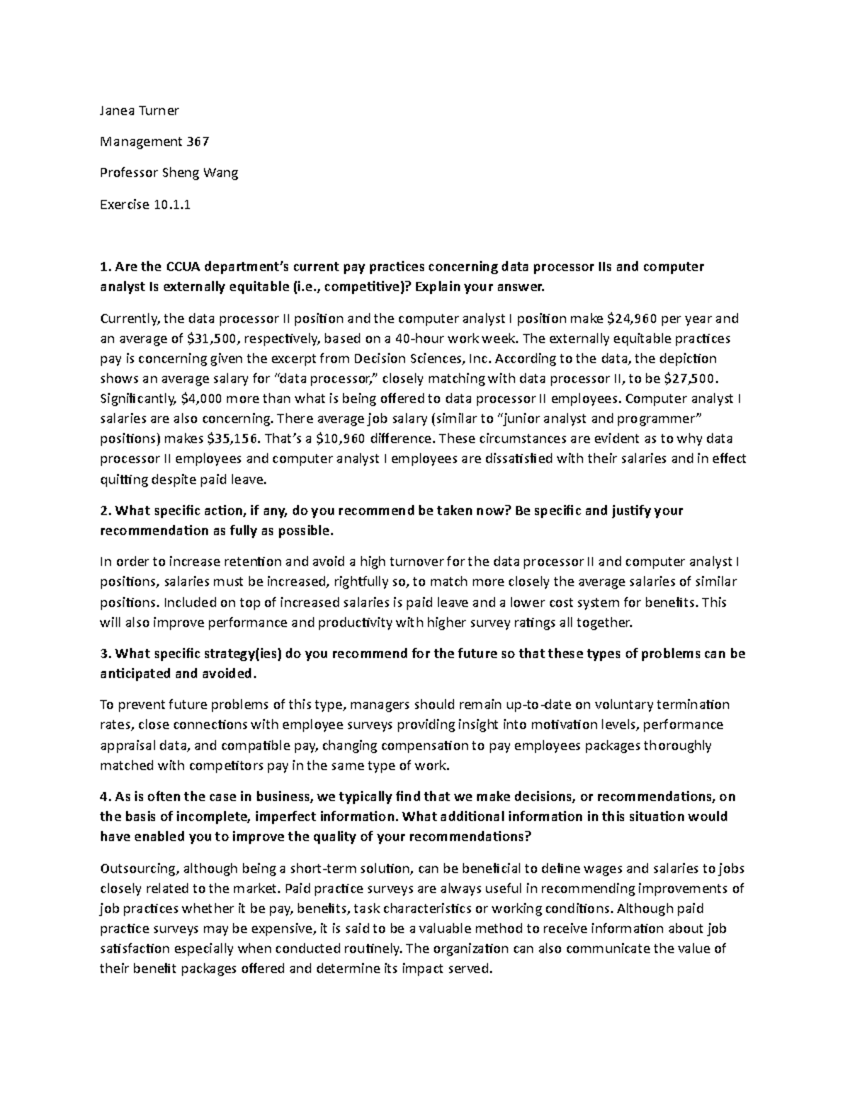 Exercise 10.1.1 - Human Resource Management - Janea Turner Management ...