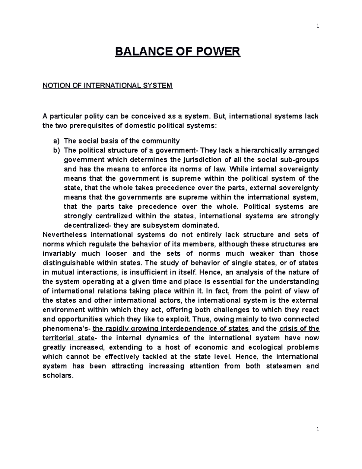 Balance OF Power - BALANCE OF POWER NOTION OF INTERNATIONAL SYSTEM A ...