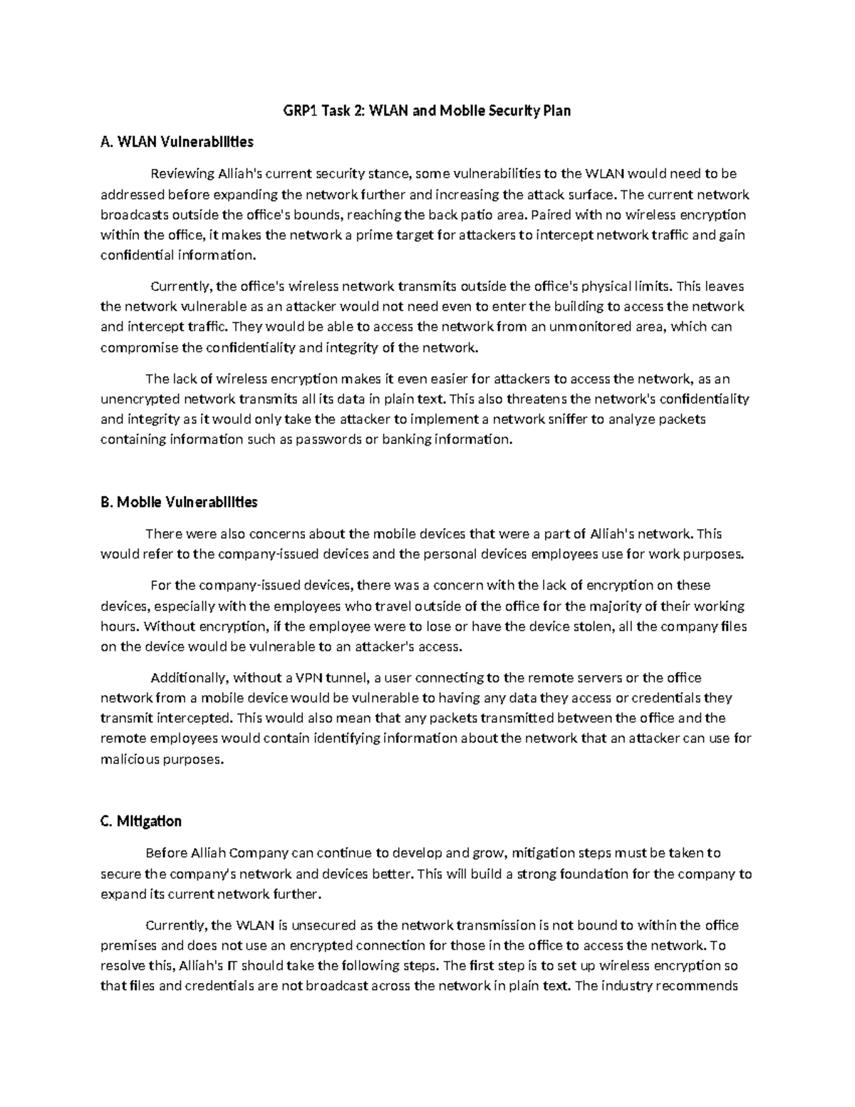 C844 Task 2 - Task 2 submission on Alliah's - GRP1 Task 2: WLAN and ...