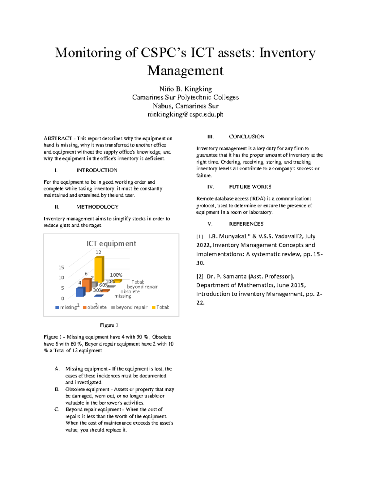 Survey paper - Monitoring of CSPC’s ICT assets: Inventory Management ...