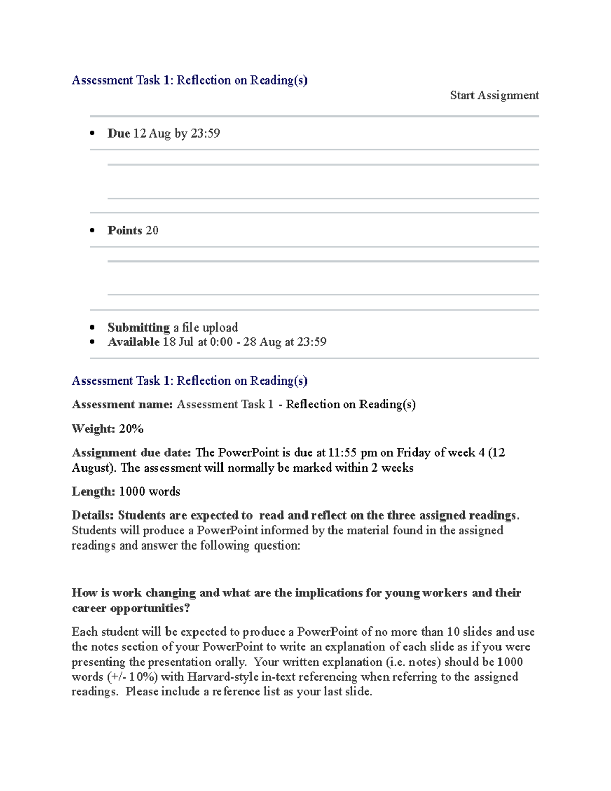 Work in Global society Asm 1 - Assessment Task 1: Reflection on Reading ...