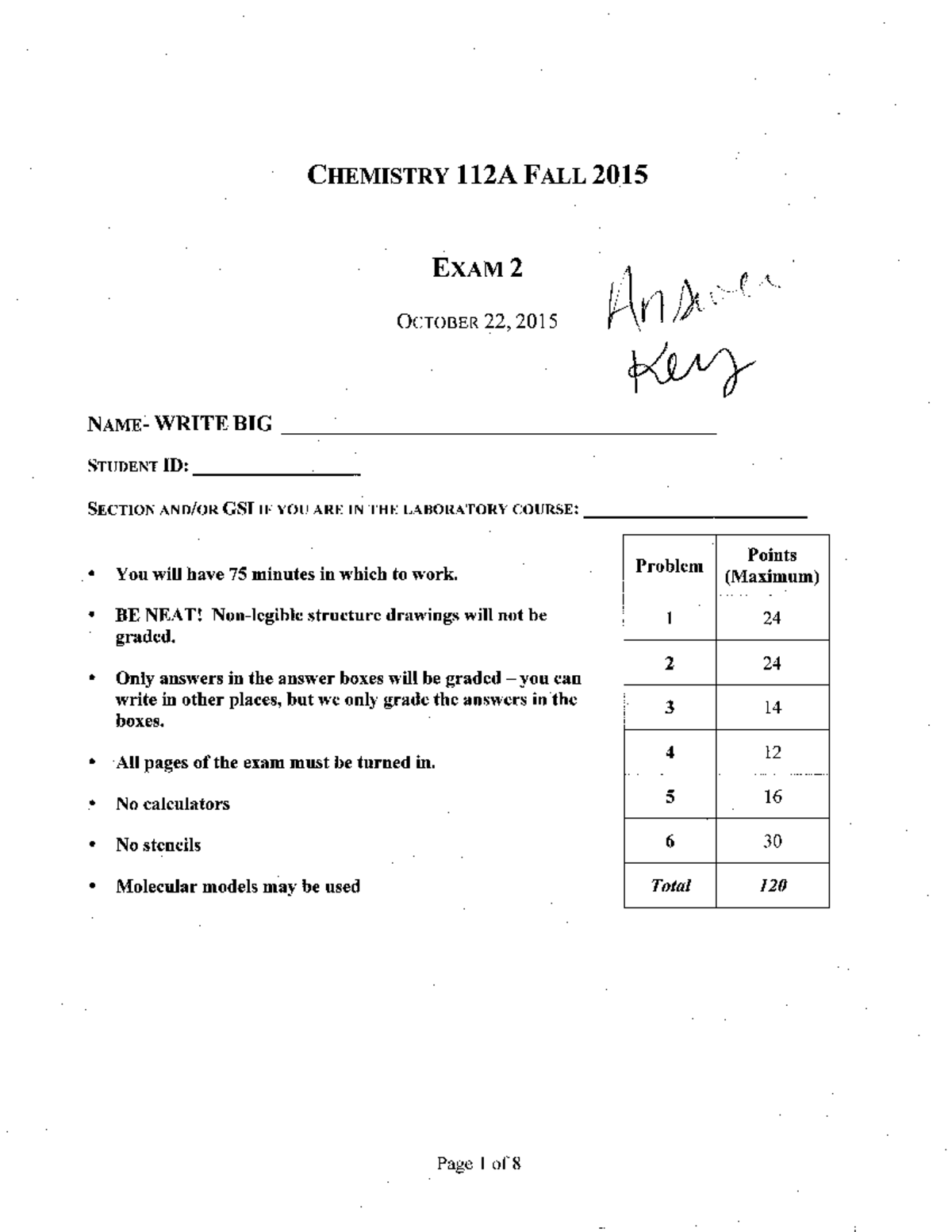 Exam 2 Chem 112A 2015 Answer Key - CHEM 12A - Studocu