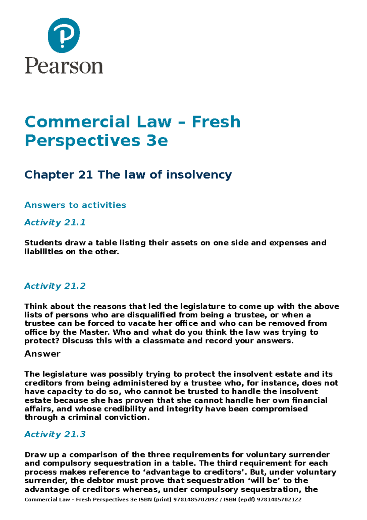 Chapter 21 Questions and Answers - Commercial Law – Fresh Perspectives ...