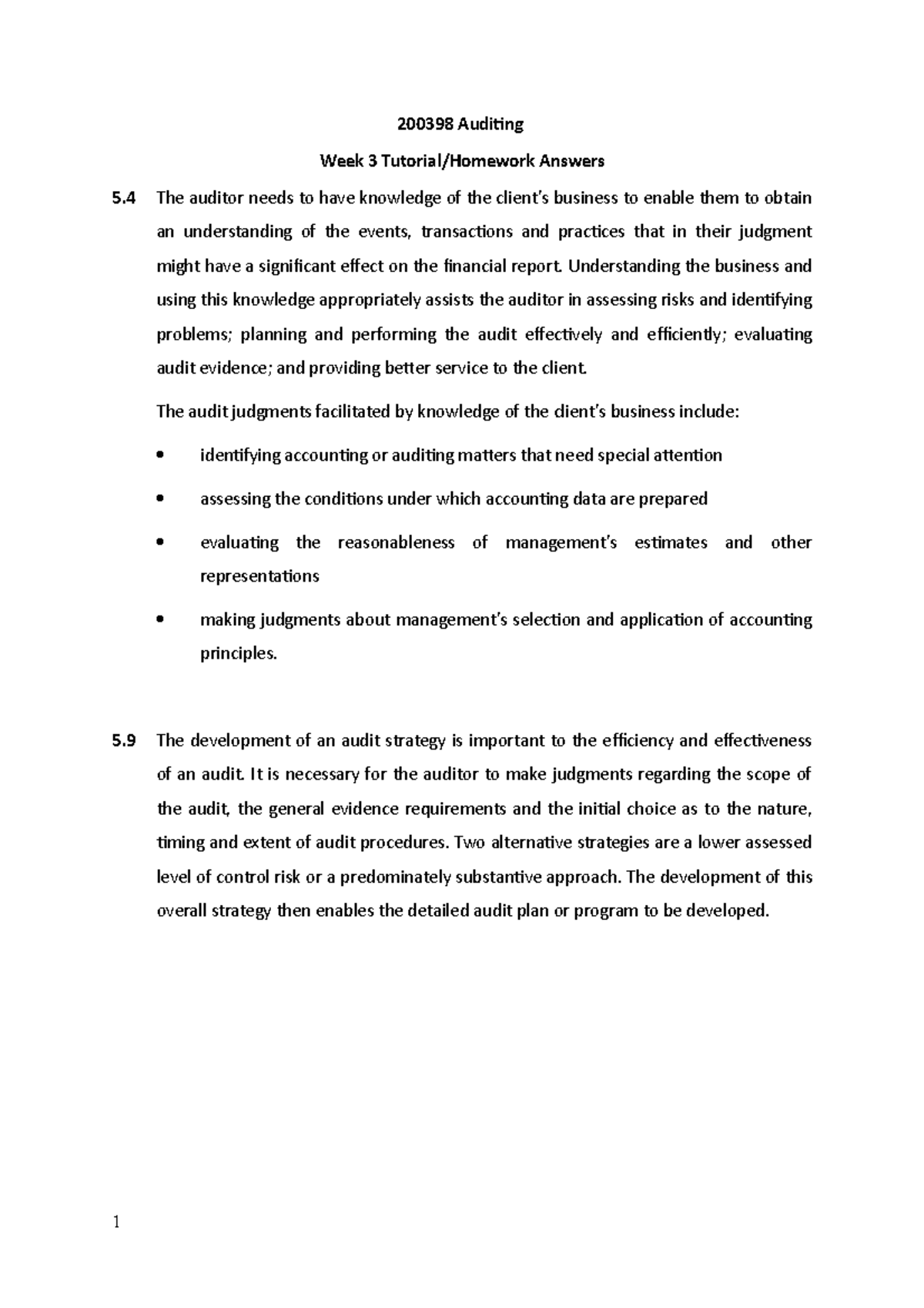 2003 98 Week 3 Tutorial Homework - 200398 Auditing Week 3 Tutorial ...