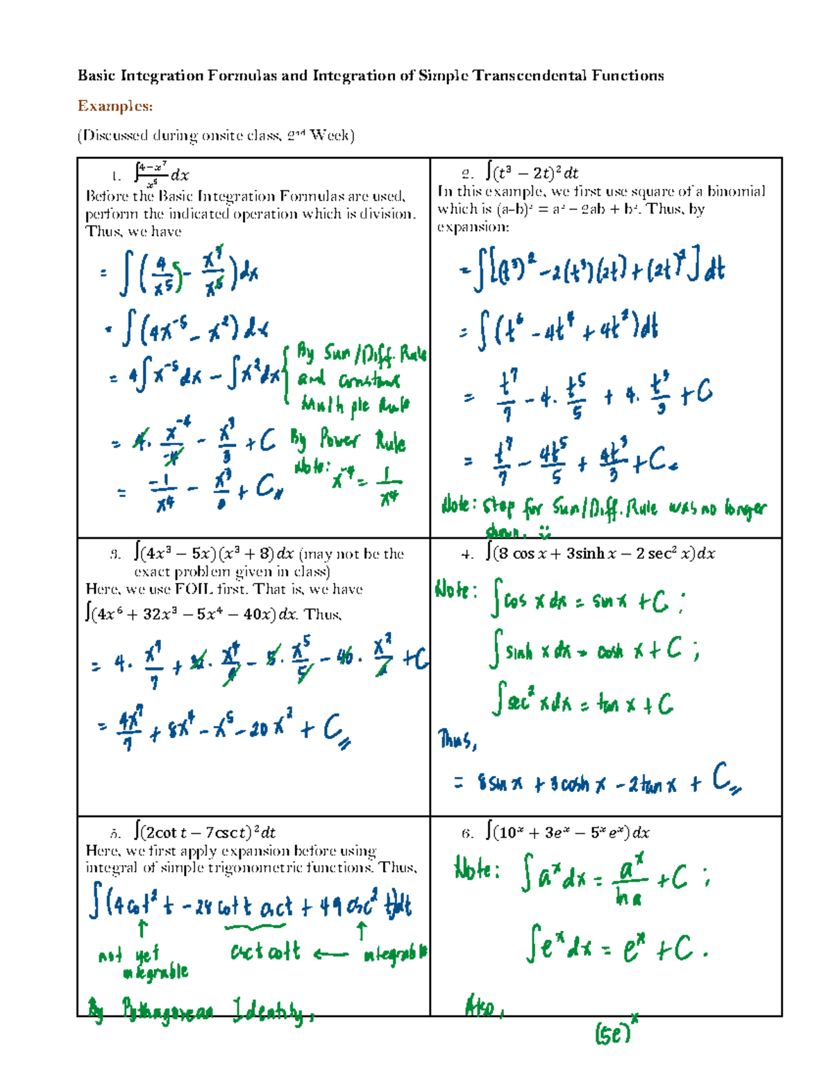 Examples on Basic Integration Formulas and Integration of Simple ...