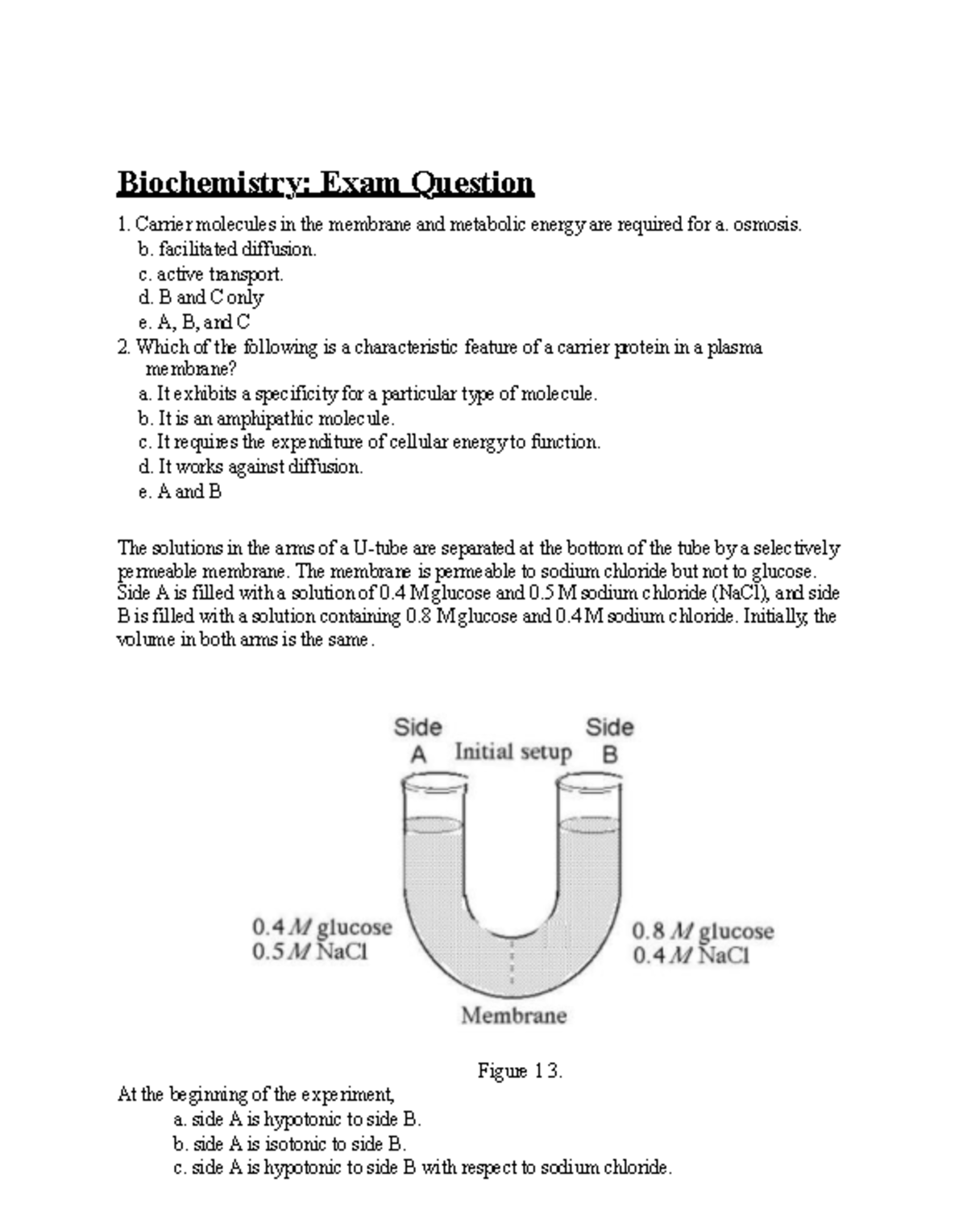Biochemistry questions - Biochemistry: Exam Question Carrier molecules ...