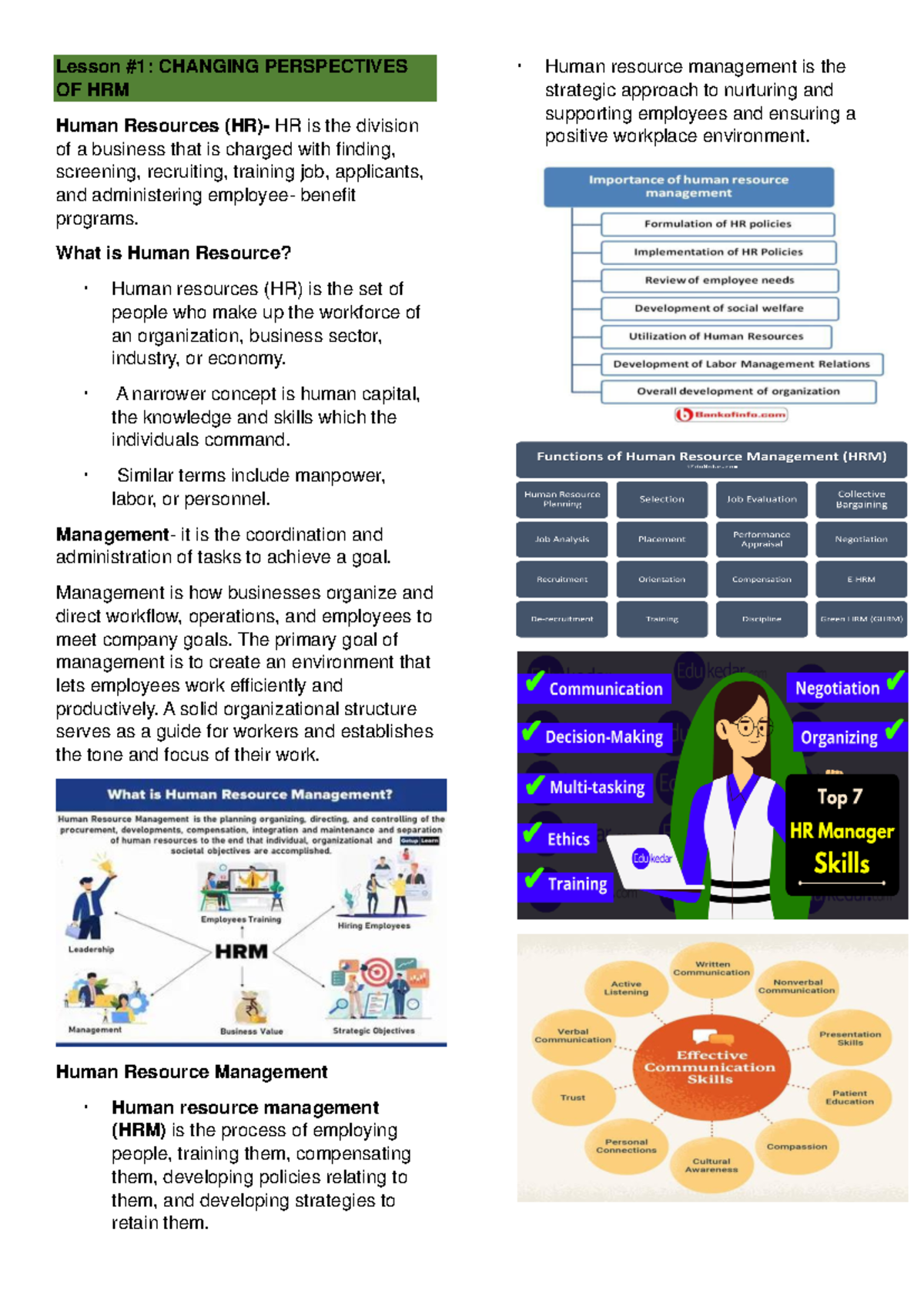 HRM Lesson 1-4 - Lesson #1: CHANGING PERSPECTIVES OF HRM Human ...