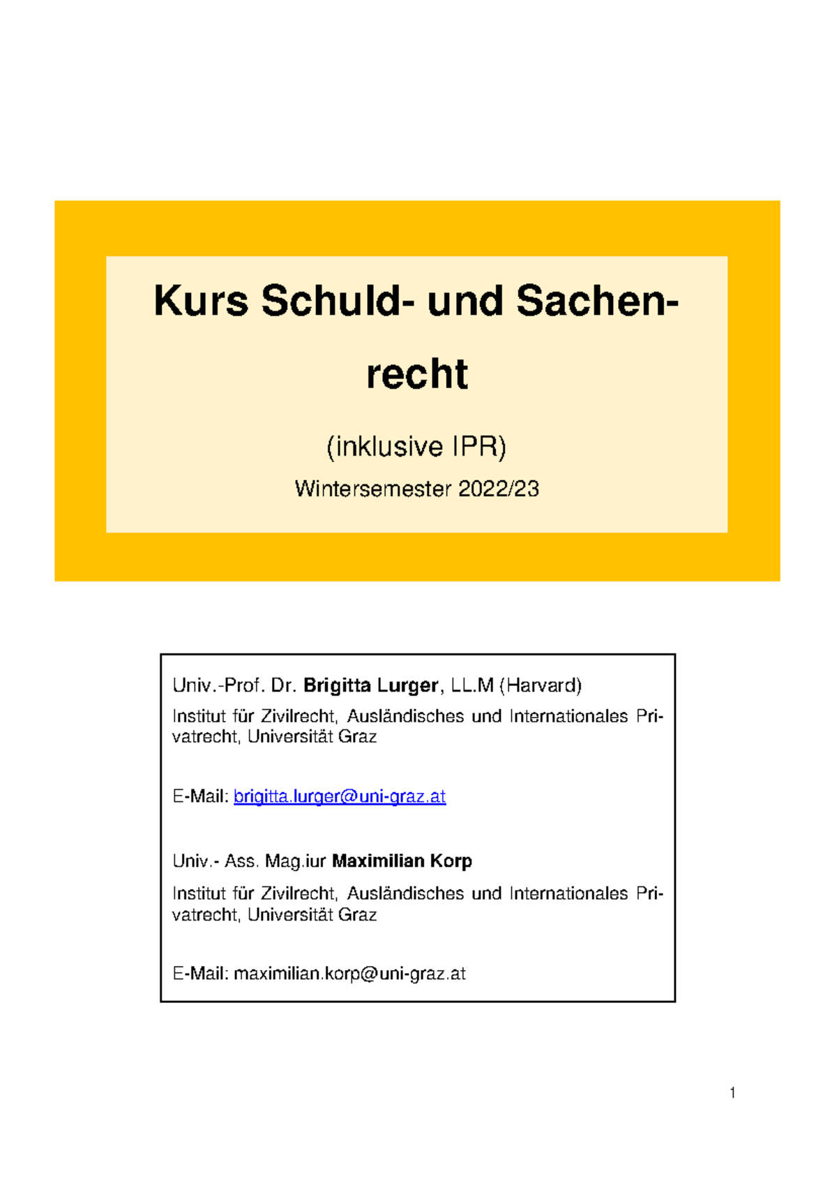 Kursskriptum - Kurs Schuld- und Sachen- recht (inklusive IPR ...