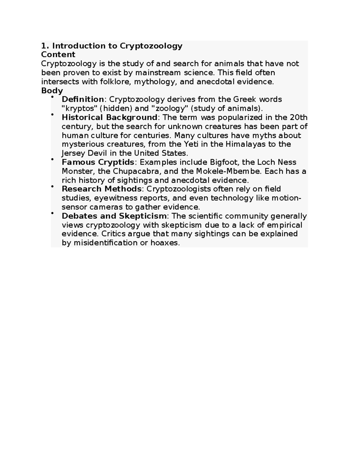 Introduction to Cryptozoology 2000 - Introduction to Cryptozoology ...