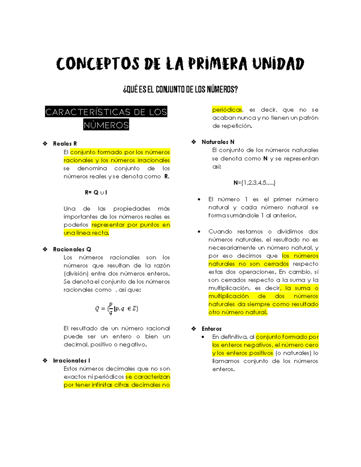 Mate apuntes primer periodo - Conceptos de la primera unidad es el ...
