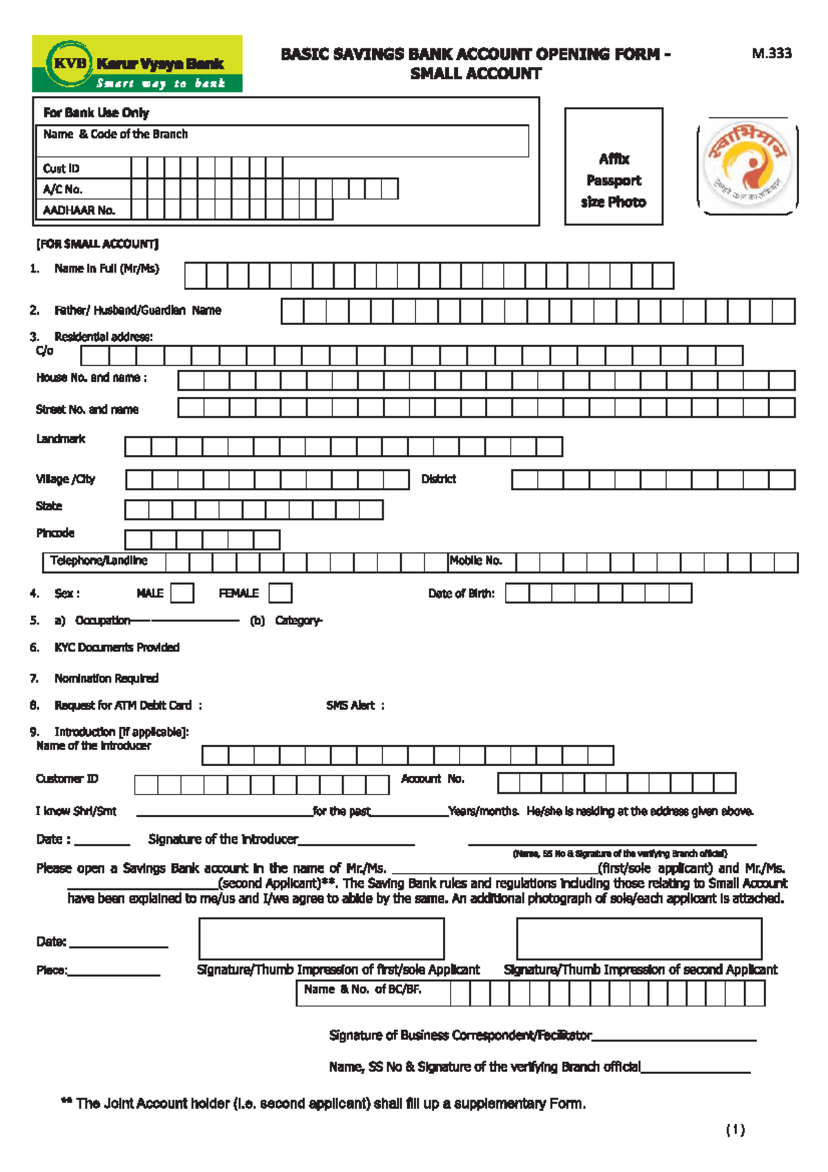 Basic savings bank account opening form - BASIC SAVINGS BANK ACCOUNT ...