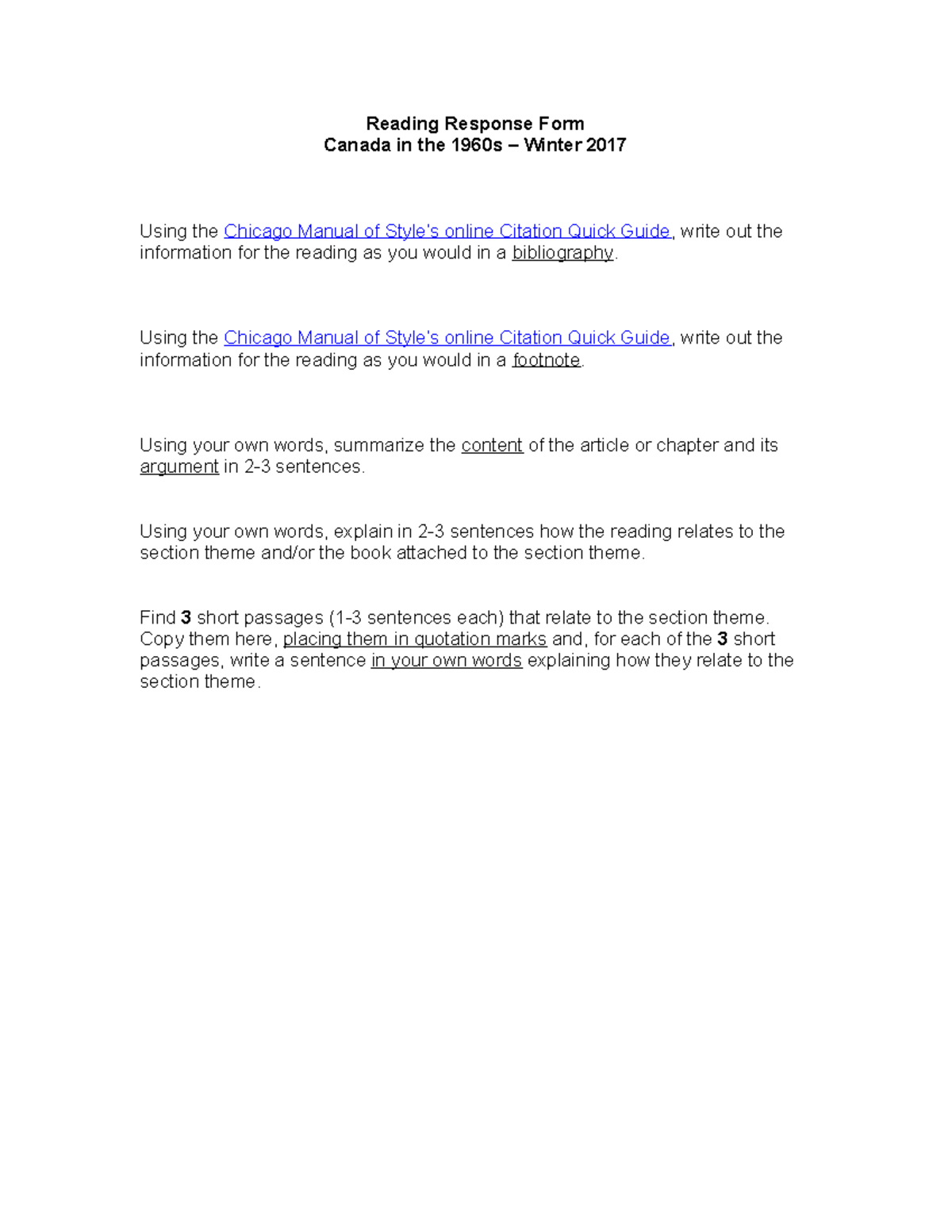 Reading Response Form - required assignment - Reading Response Form ...