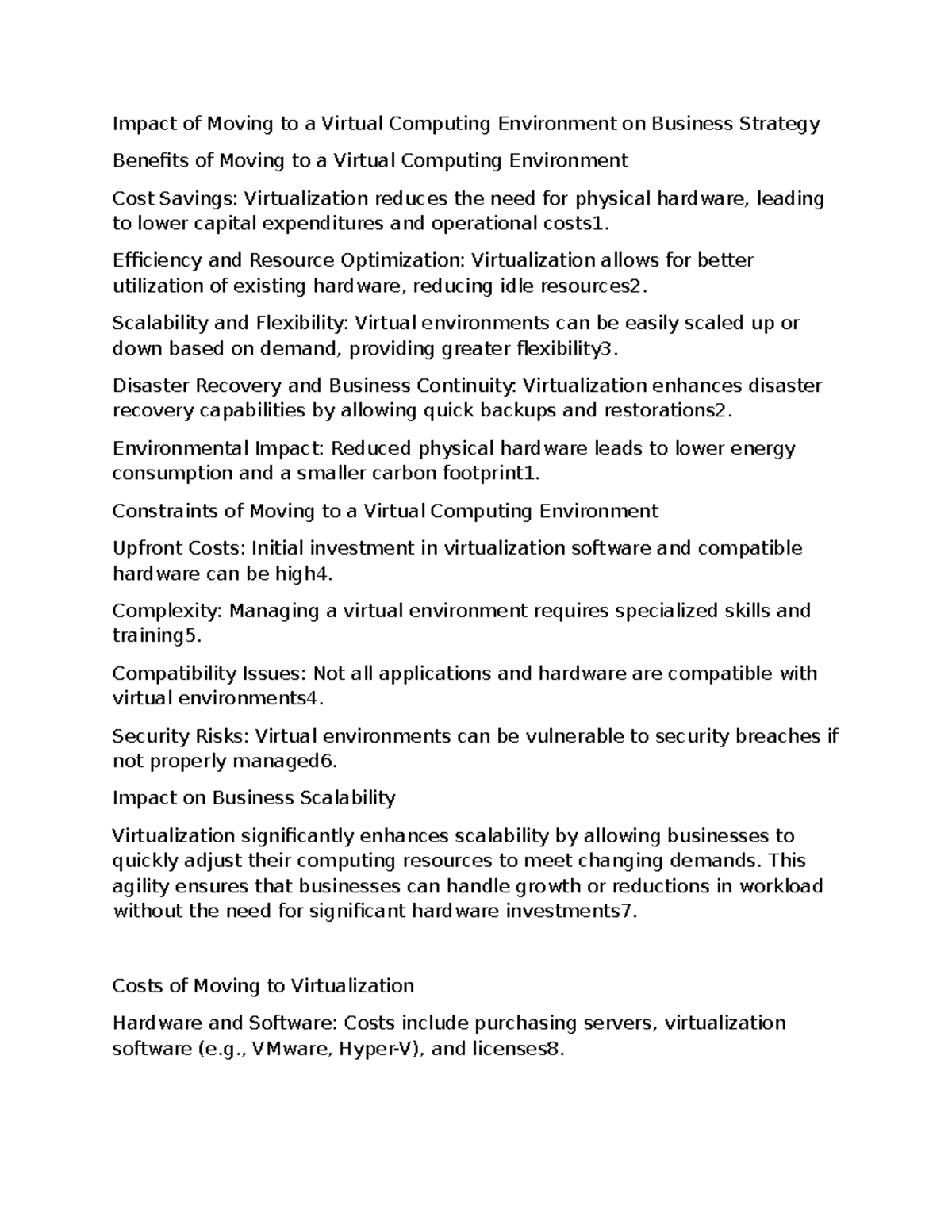 Impact of Moving to a Virtual Computing Environment on Business Strategy - Efficiency and ...