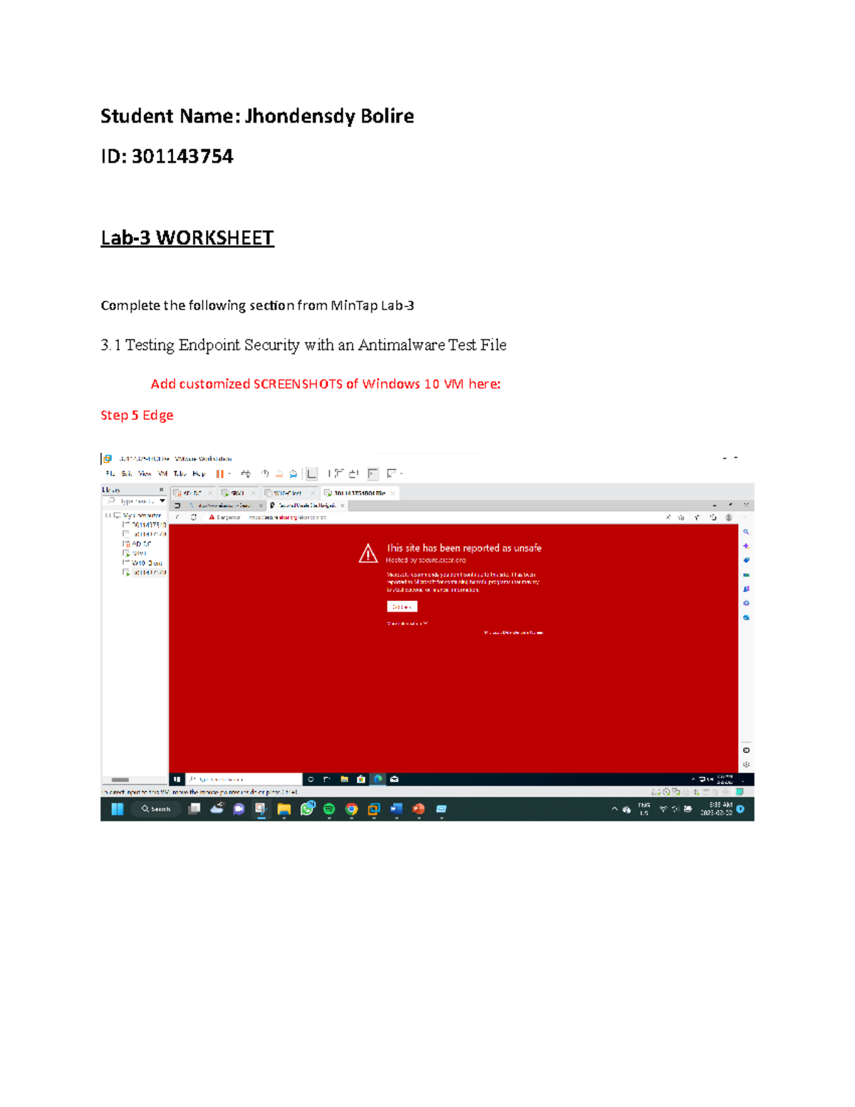 Lab-3 Worksheet - Answer - Student Name: Jhondensdy Bolire ID ...