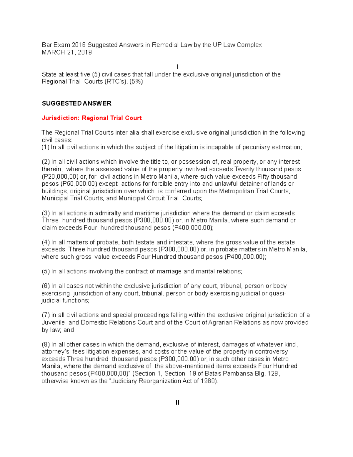 2016- Remedial-LAW-BAR-Q A - Bar Exam 2016 Suggested Answers in ...