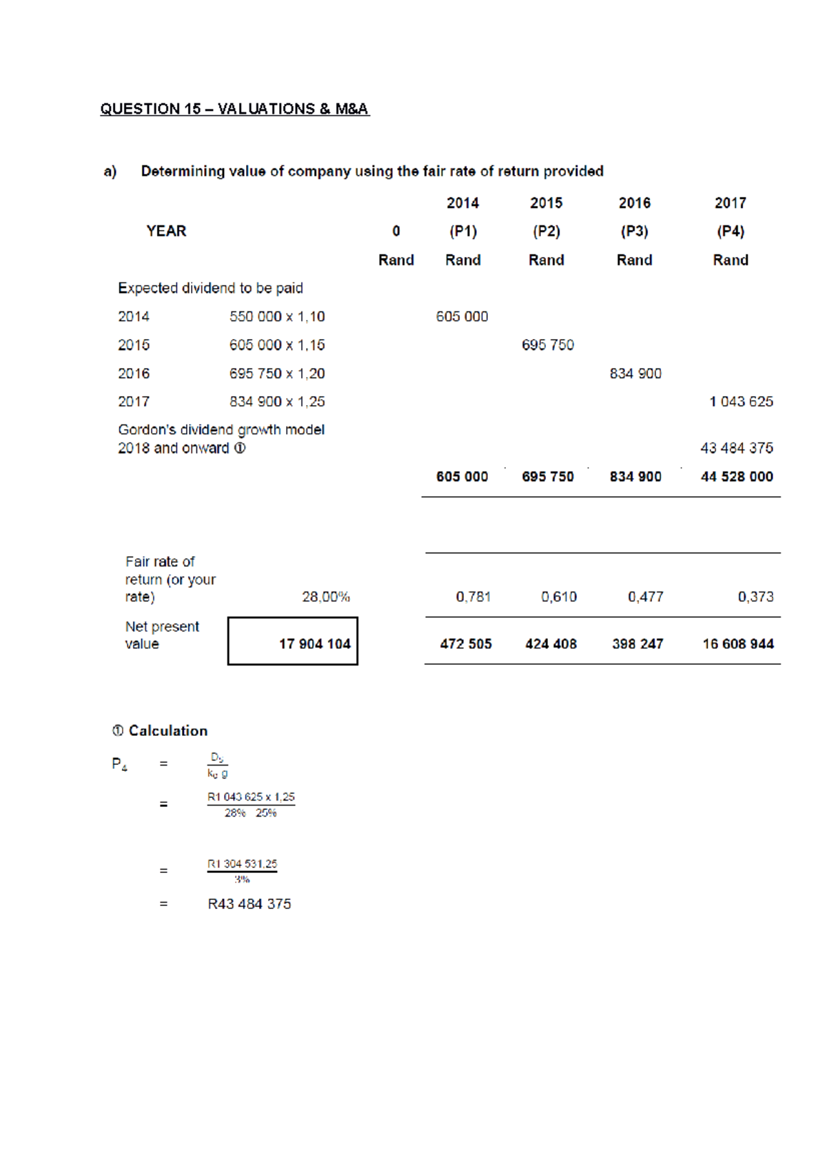 Q15 Solution - MFAC7312 - QUESTION 15 – VALUATIONS & M&A - Studocu
