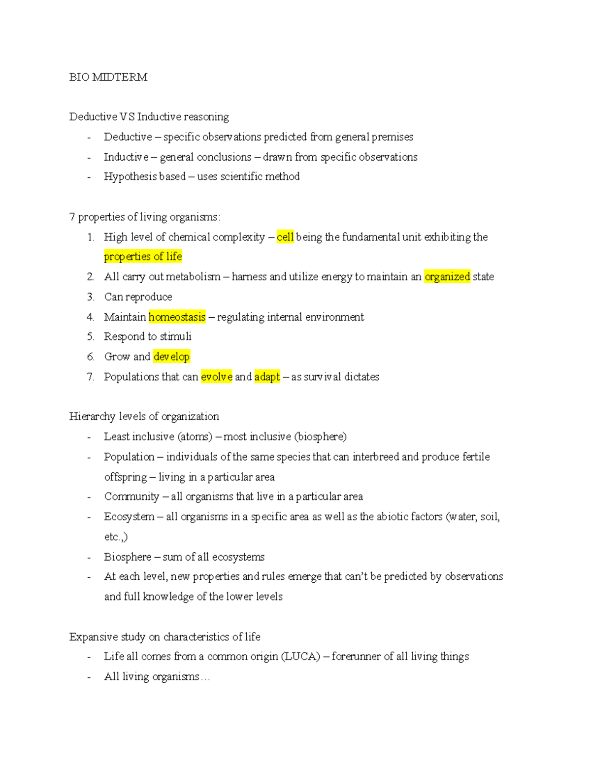 BIO Midterm notes - BIO MIDTERM Deductive VS Inductive reasoning ...