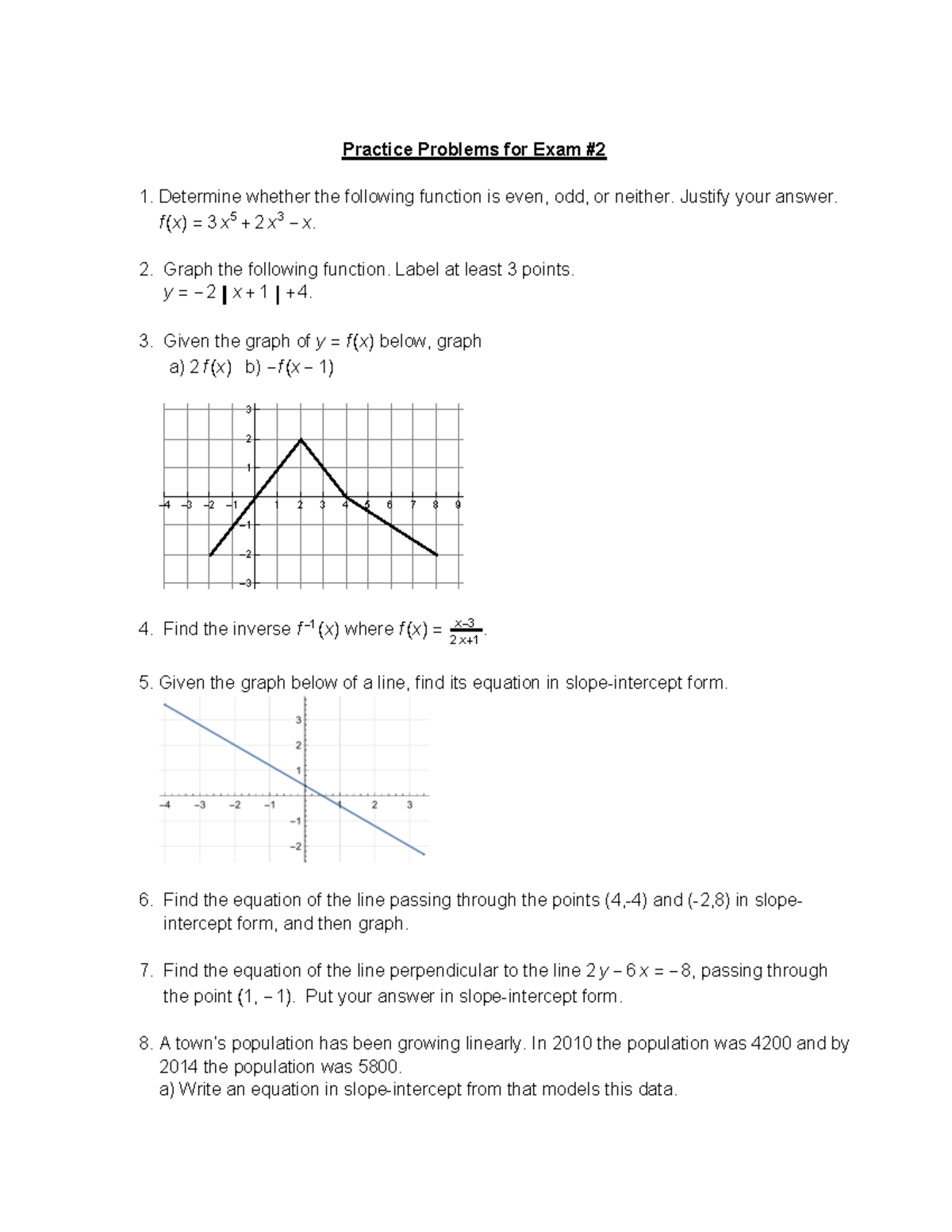 Exam 2 study guide - Practice Problems for Exam 1. Determine whether ...