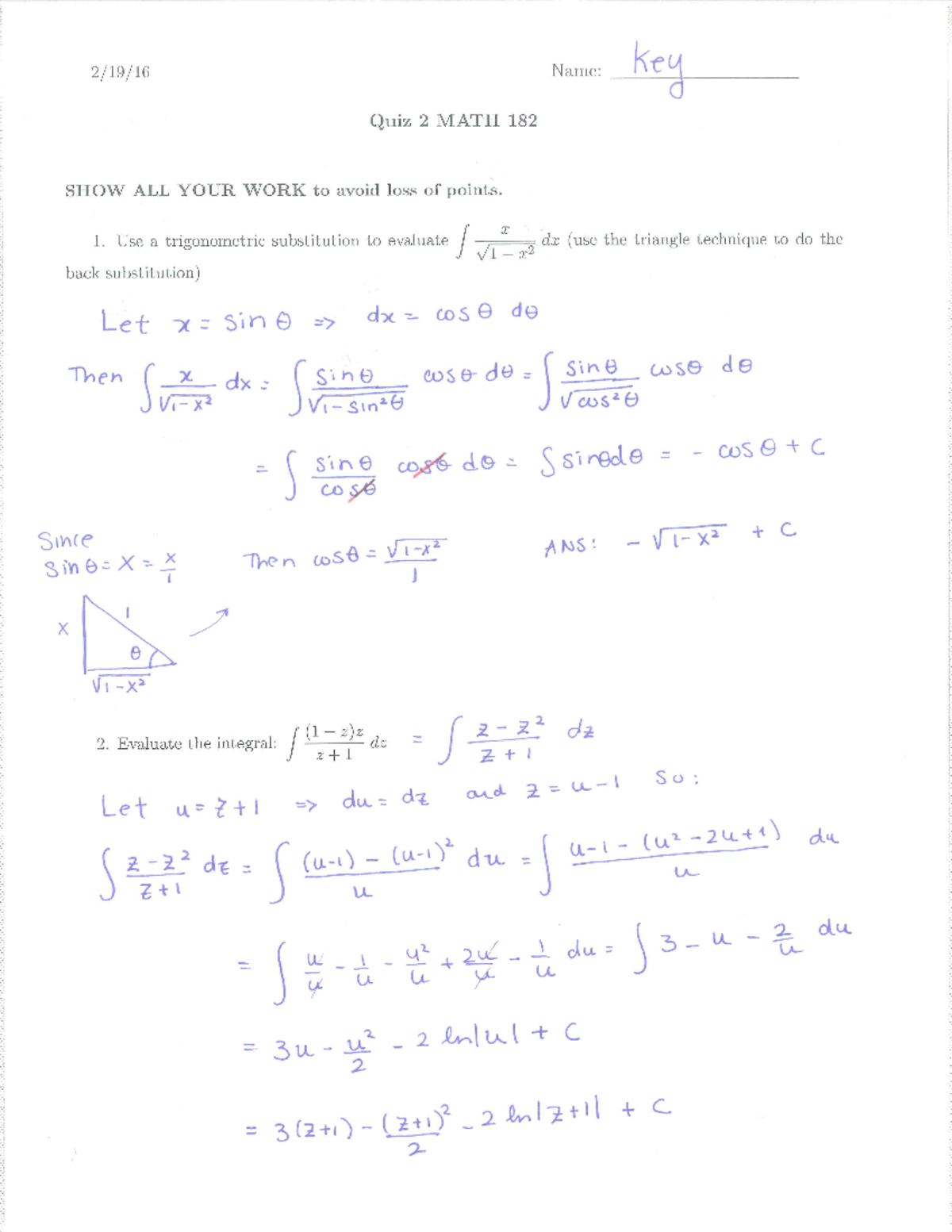 Quiz 2 solutions - MATH 182 - Studocu