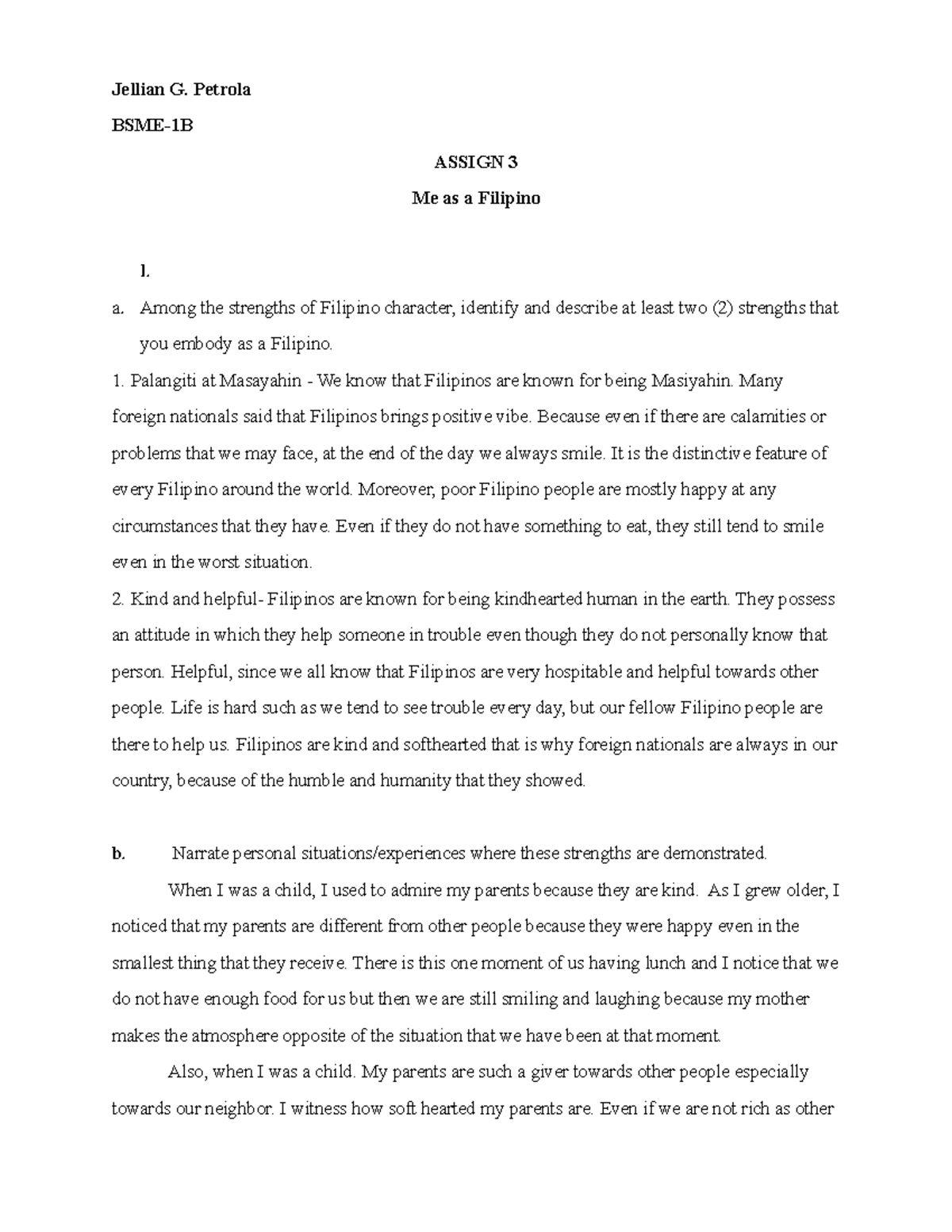 Assign 3F Understanding the self - PangSU - Studocu