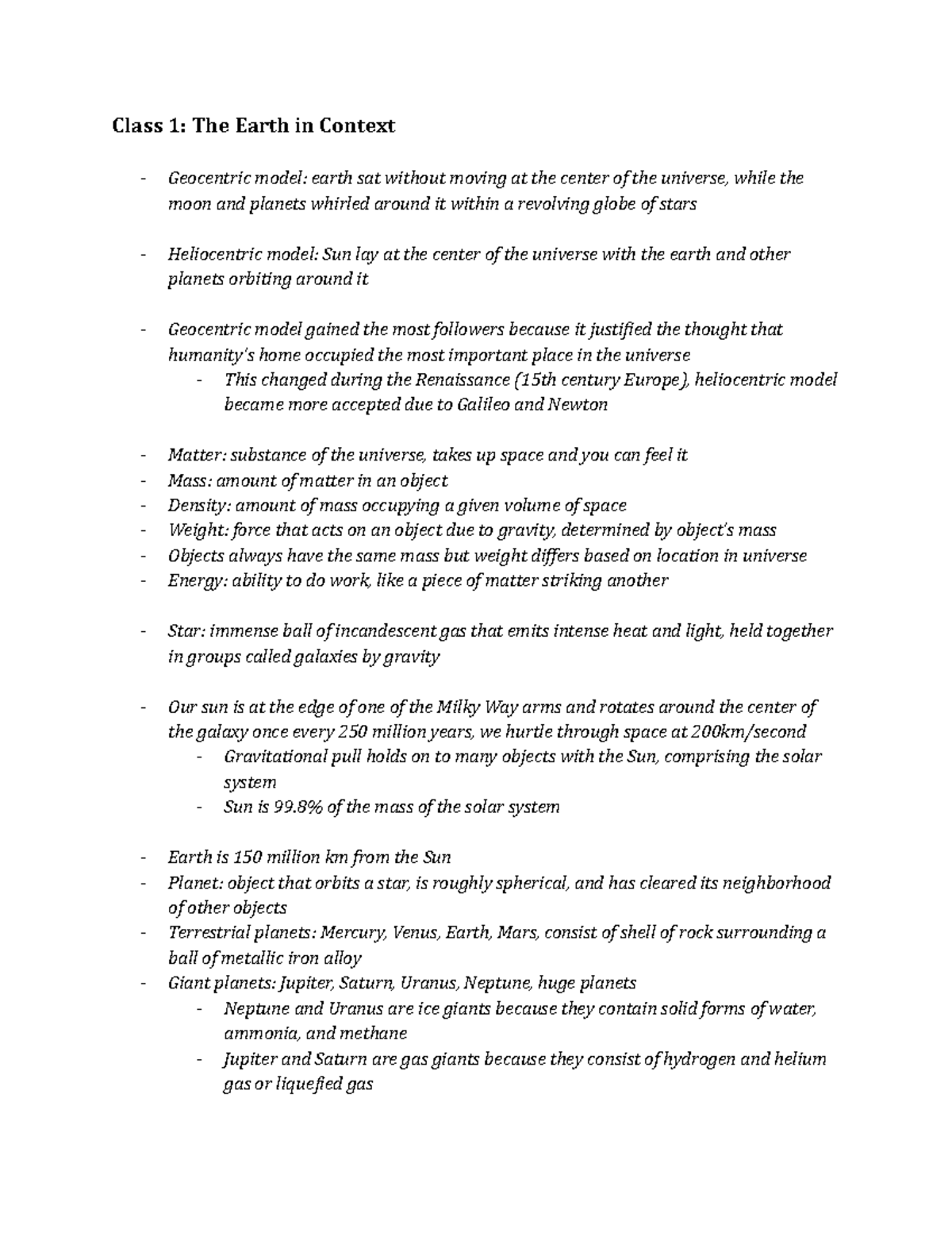 Lecture 1 - The Earth in Context - Class 1: The Earth in Context ...