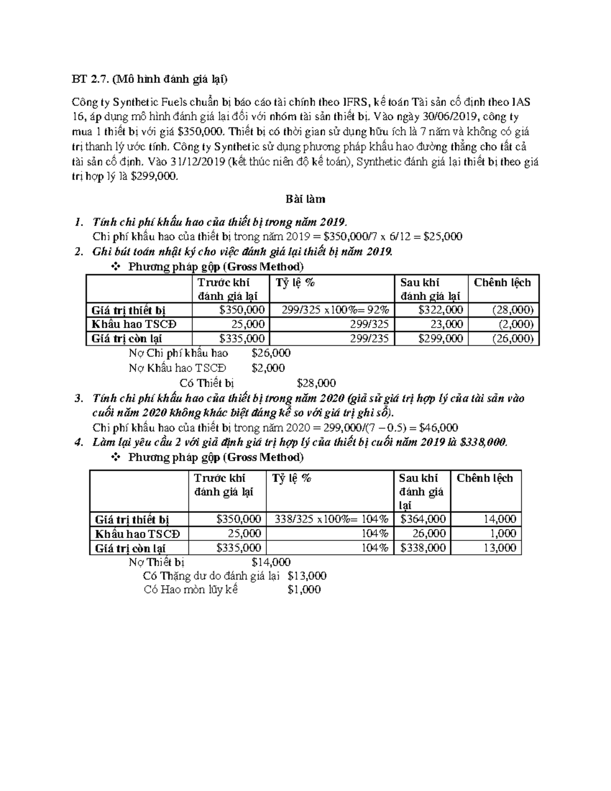 CHỦ ĐỀ 2 2 7 2 8 2 9 2 13 - BT 2. (Mô hình đánh giá lại) Công ty Synthetic Fuels chuẩn bị báo ...
