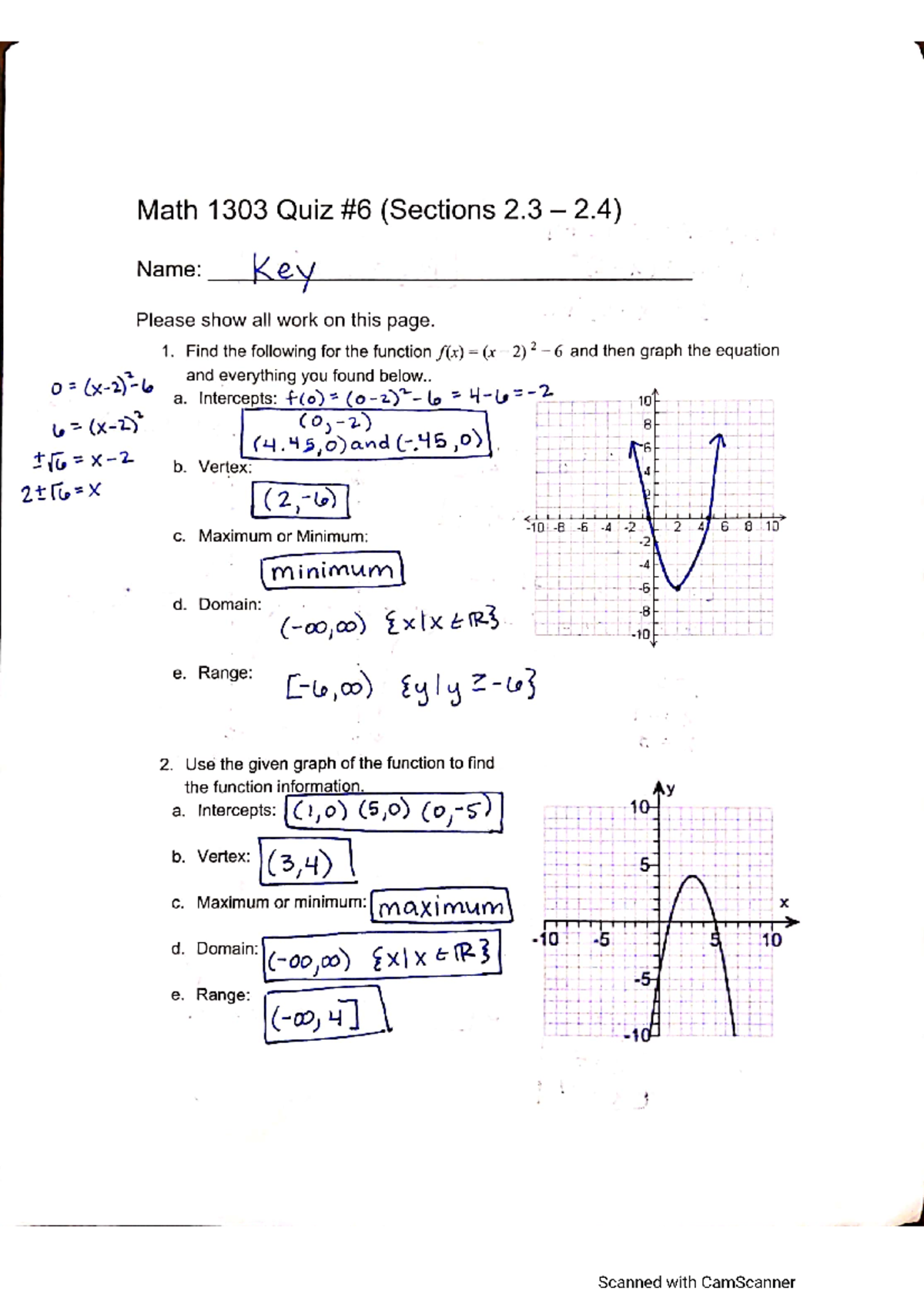 03Q06 key - Precalculus for Business lesson 6 Quiz Key - Math 1303 ...