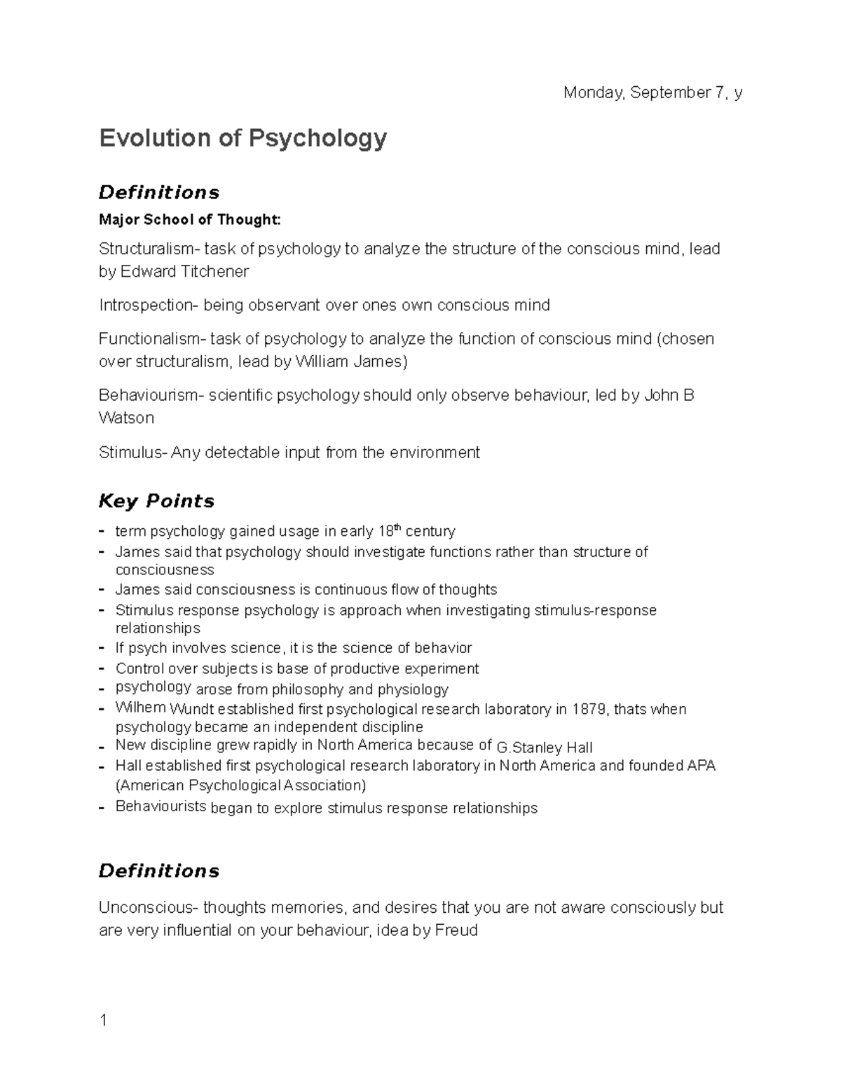 Evolution of Psycholgy - Evolution of Psychology Definitions Major ...