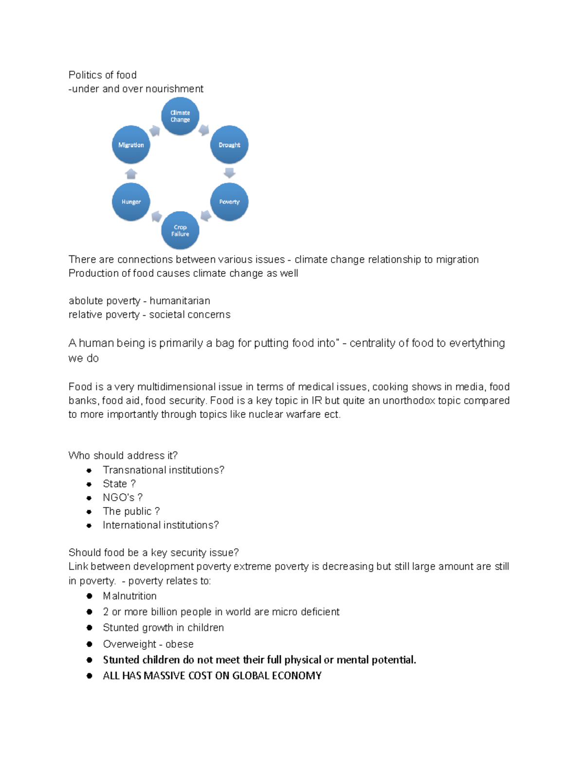 Politics of food Summary notes - Politics of food -under and over ...