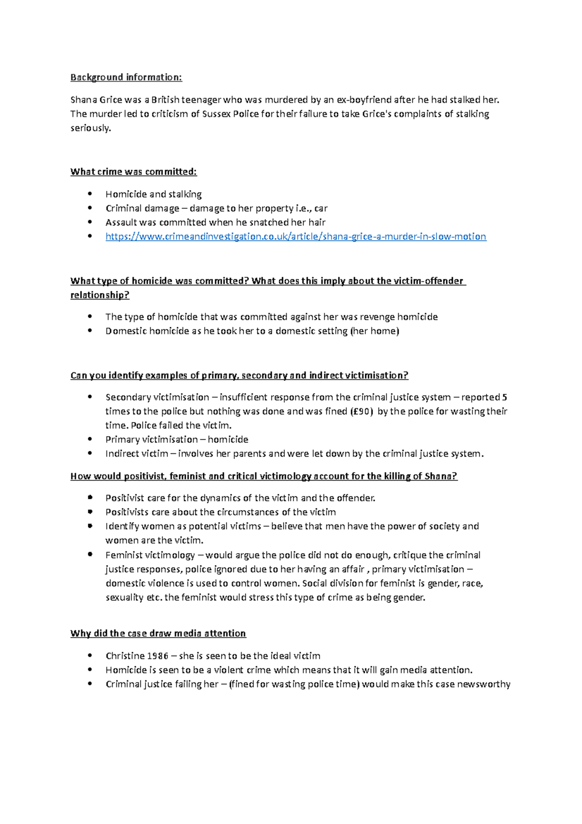 Shana Grice case - this case study can be used within the module of ...