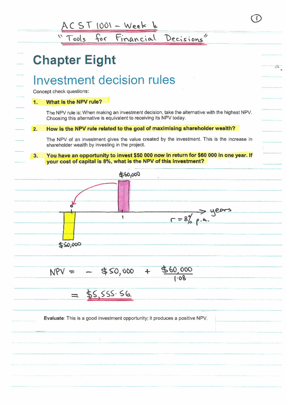 ACST1001 - Week 4 - Tools for Financial Decisions - ACST101 - Studocu