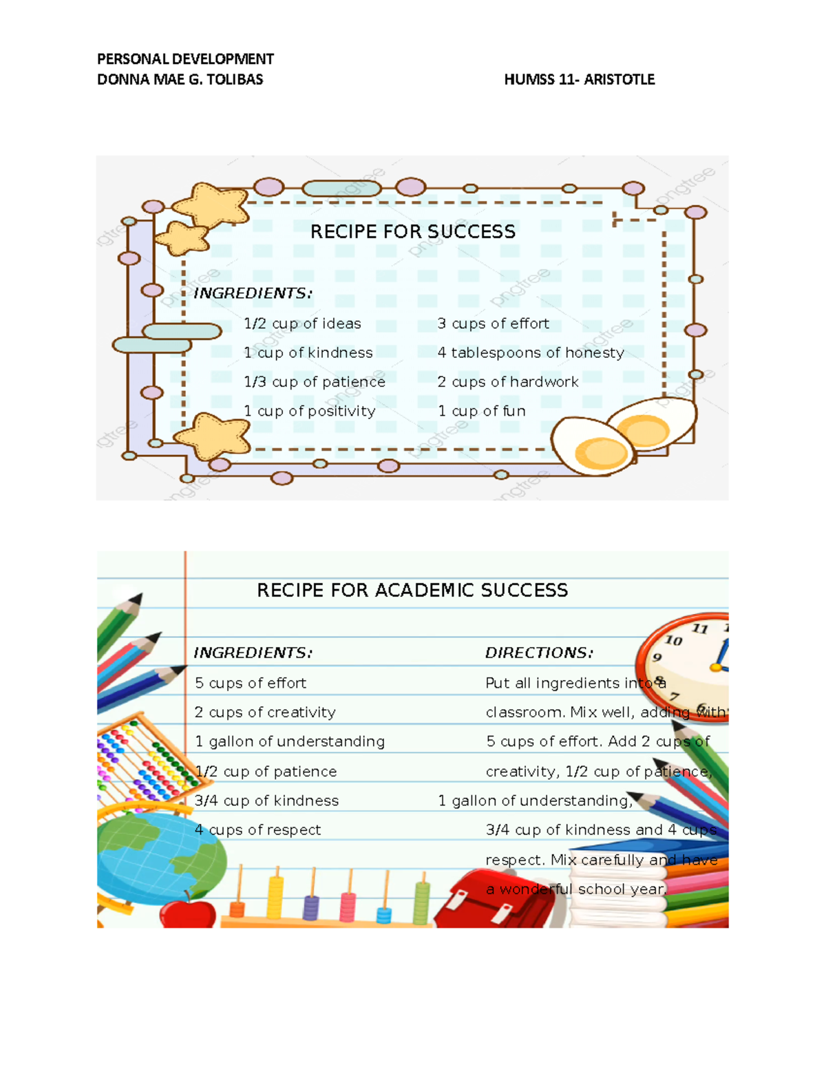 Recipe FOR Success - eeeer - PERSONAL DEVELOPMENT DONNA MAE G. TOLIBAS ...