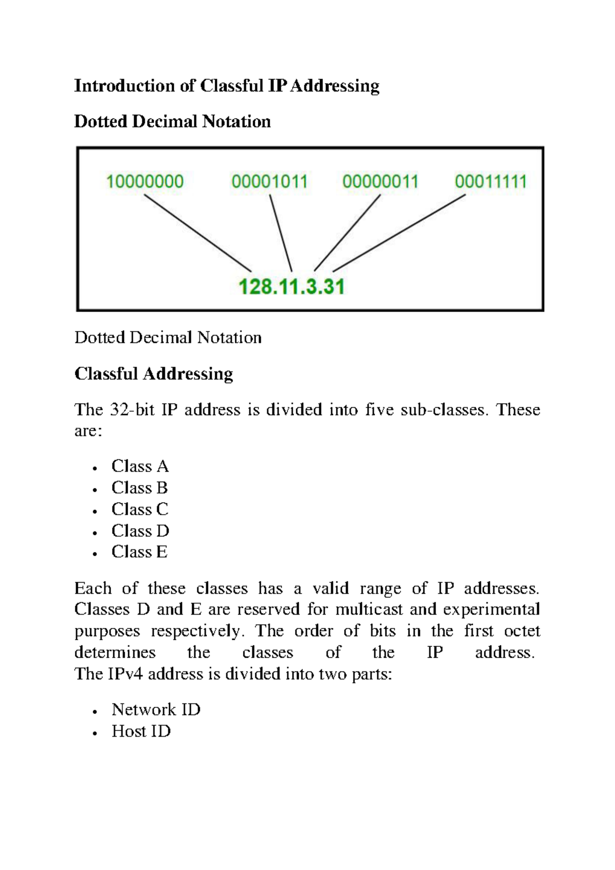 Classful IP Addressing - Introduction of Classful IP Addressing Dotted ...