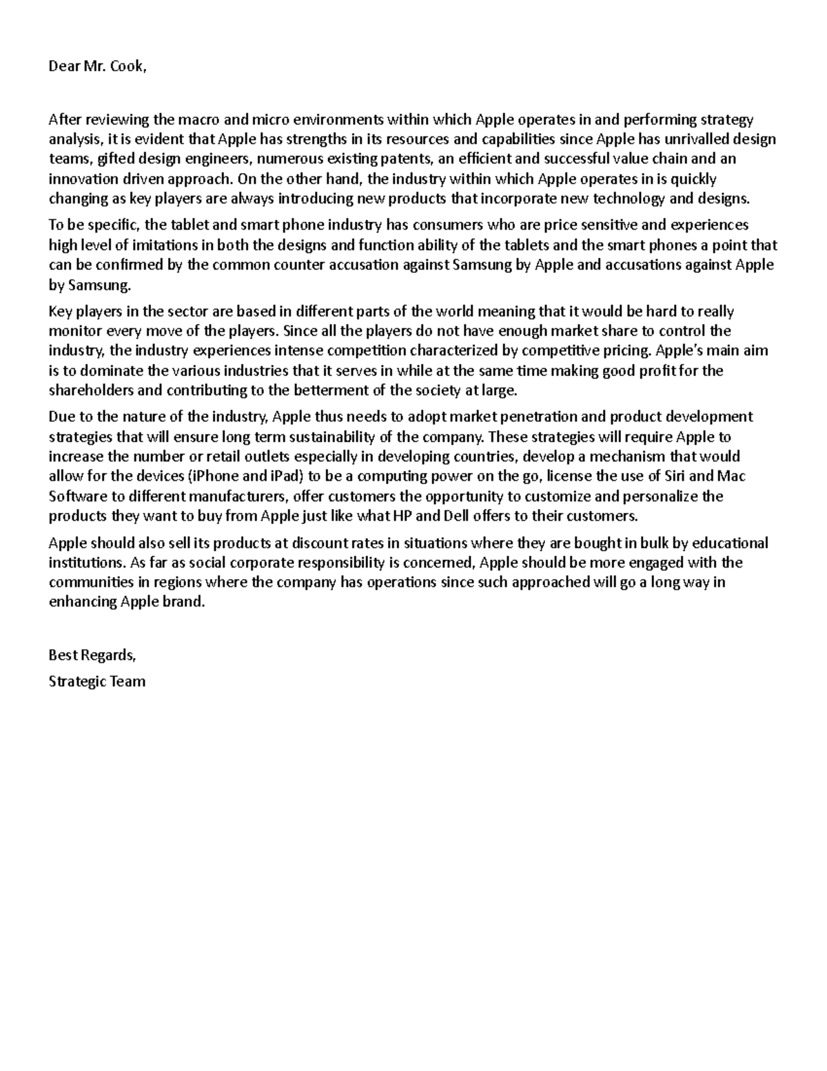 6- Letter to CEO - NOTES OF COMPERHEIVE AND CASE STUDY - Dear Mr. Cook ...