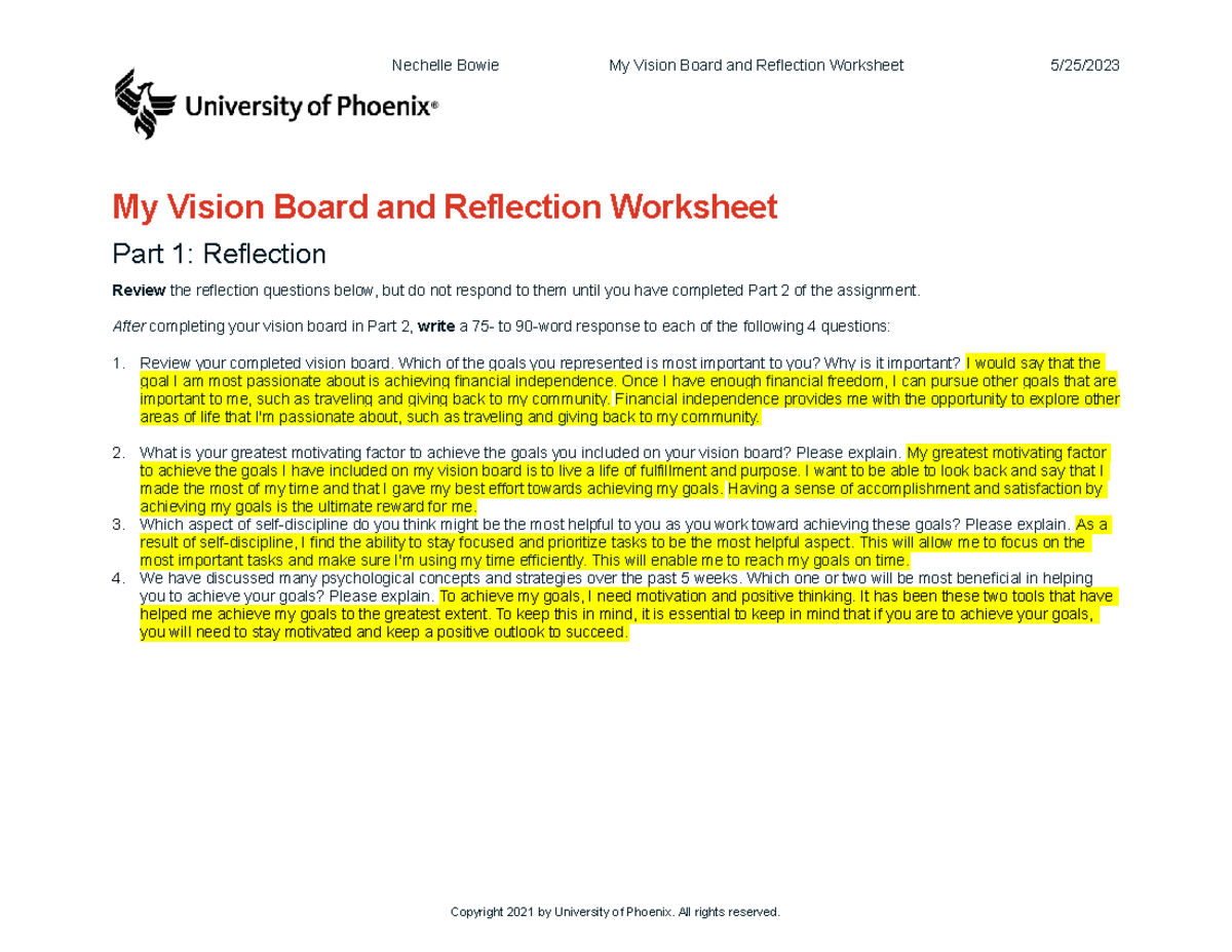 Nechelle Bowie my vision board and reflection worksheet Edit - Nechelle ...