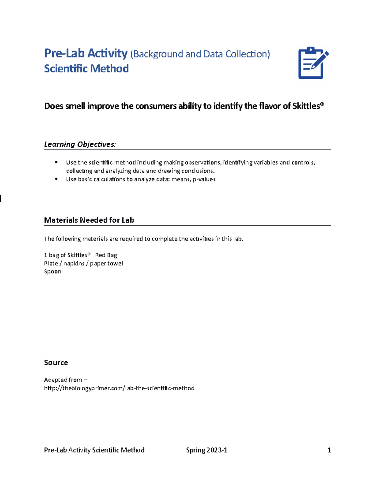 Pre Lab Scientific Method Skittles LRG - Pre-Lab Activity (Background ...