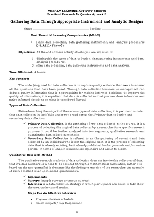 PR1 WLAS Q4-W4 - research - WEEKLY LEARNING ACTIVITY SHEETS Practical ...