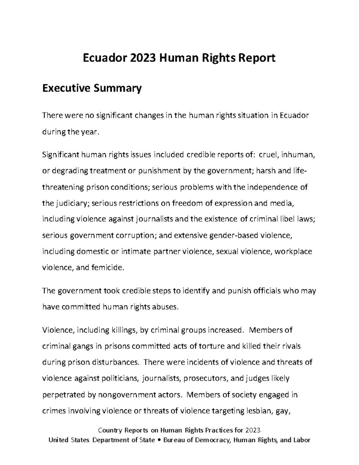 Ecuador Humans Right Report 2023 - Country Reports on Human Rights ...