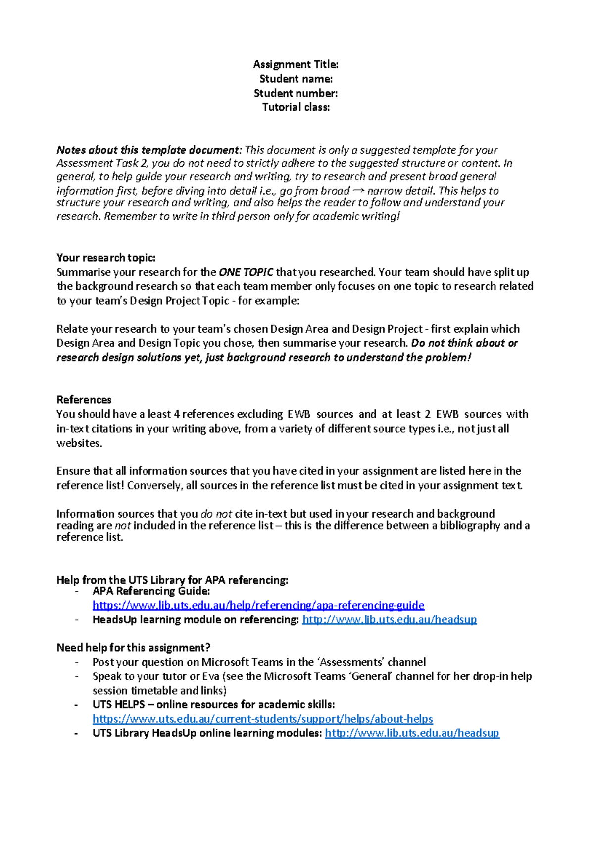 Assessment Task 3 - Template - Assignment Title: Student name: Student ...