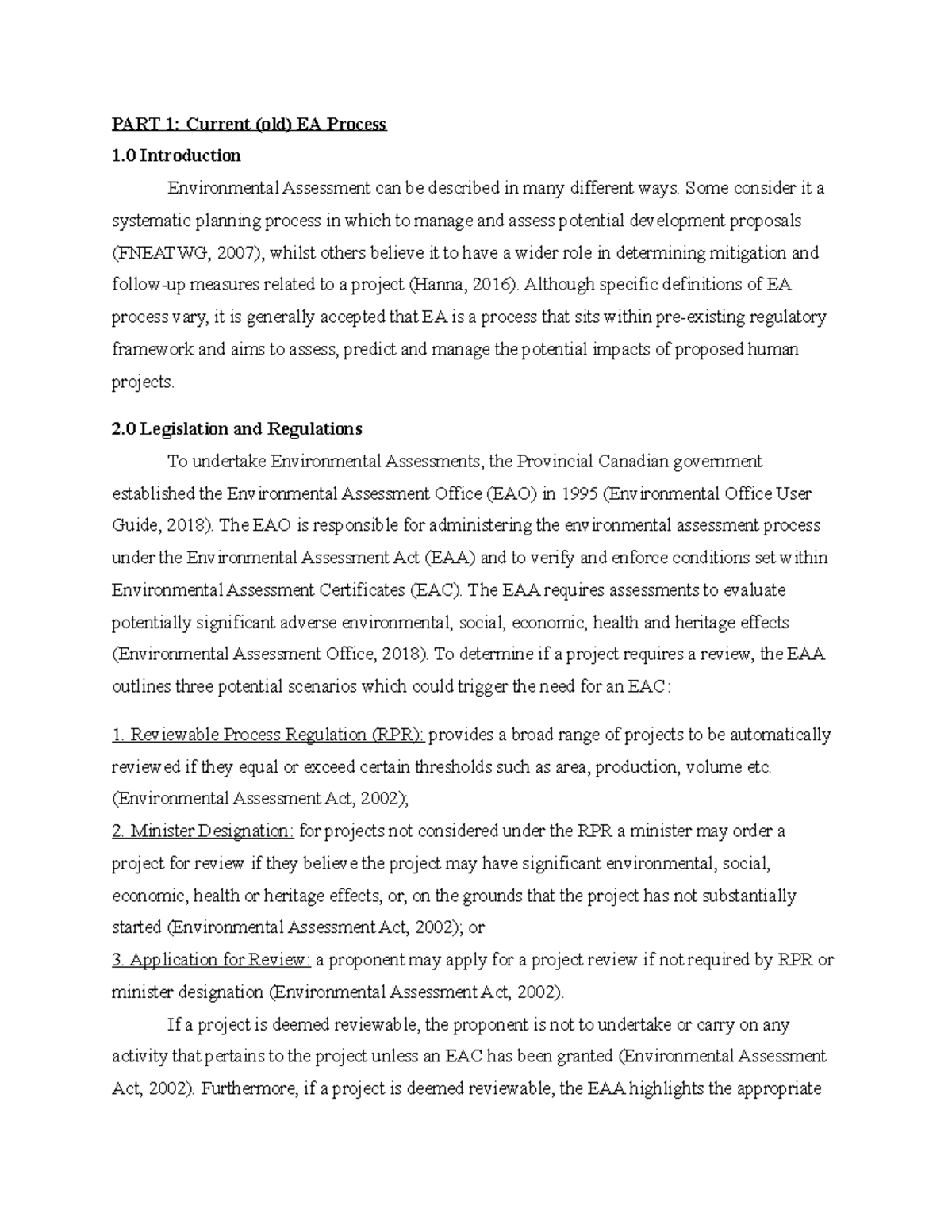 BC EIA Group Assignment 1 - PART 1: Current (old) EA Process 1 ...