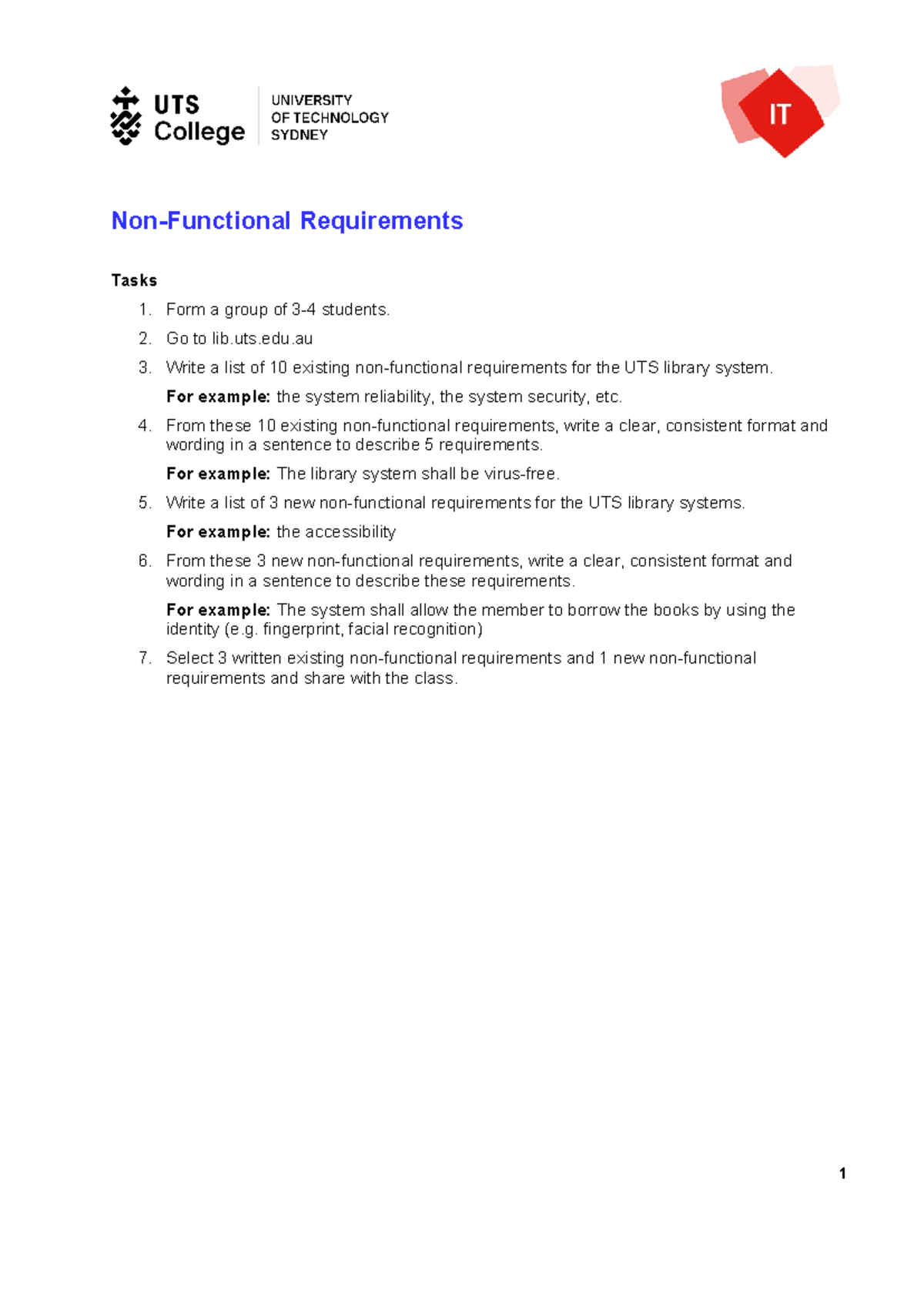 Non-Functional Requirements-2 - Non-Functional Requirements Tasks 1. Form a group of 3-4 ...