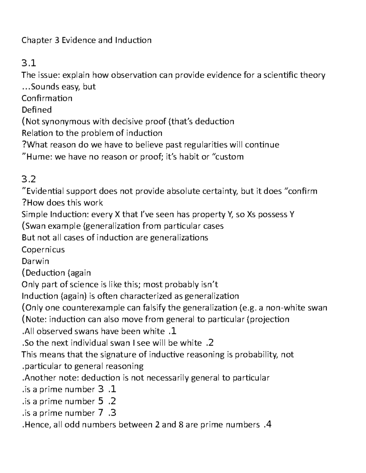 Chapter 3 - Chapter 3 Evidence and Induction 3. The issue: explain how ...
