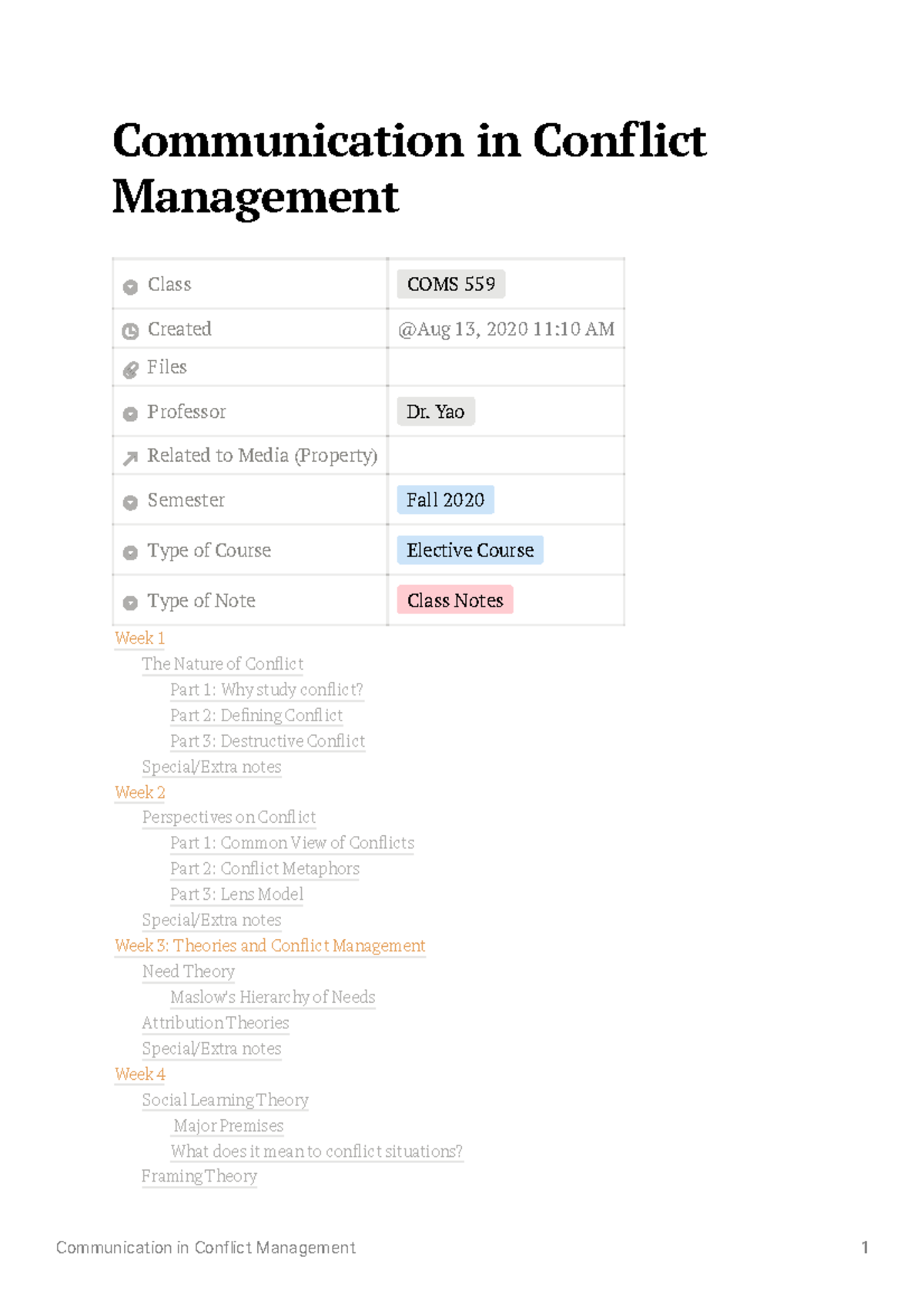 Communication in Conflict Management (COMS 459) - Class Notes ...