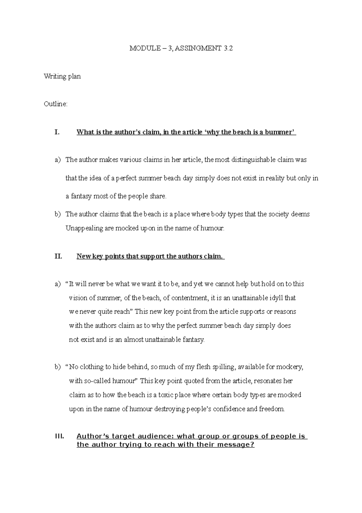 Module 3, Assingment - 3 - MODULE – 3, ASSINGMENT 3. Writing plan ...