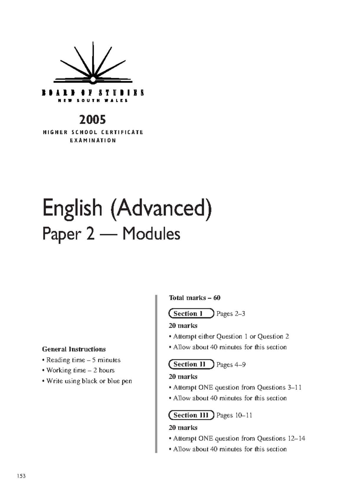 English 2005 HSC Paper 2 Advanced - English (Advanced) Paper 2 ...