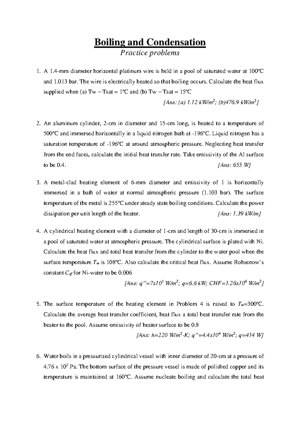 Questions Phase Change - Boiling and Condensation Practice problems A 1 ...