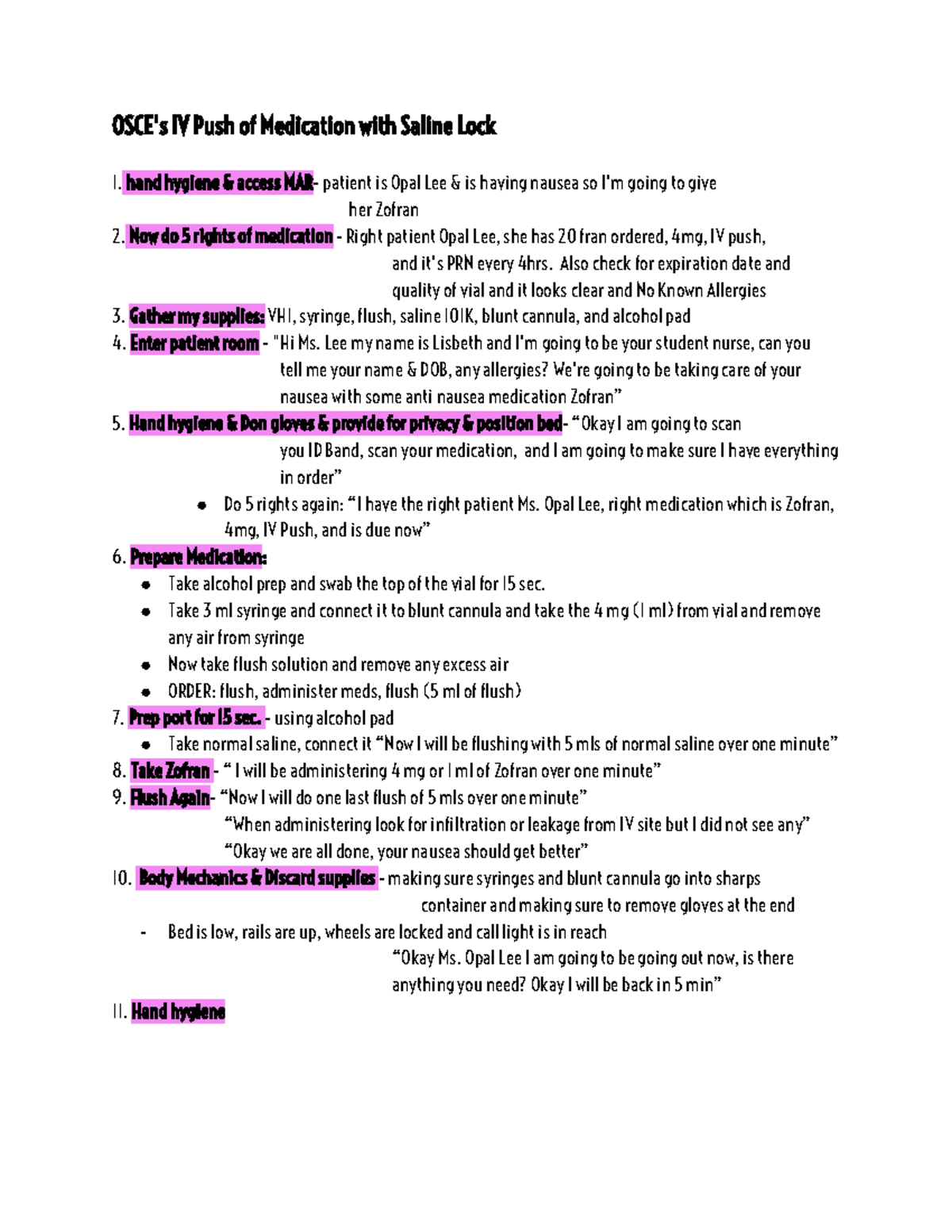 Procedure and description of an IV PUSH medication - OSCE's IV Push of ...