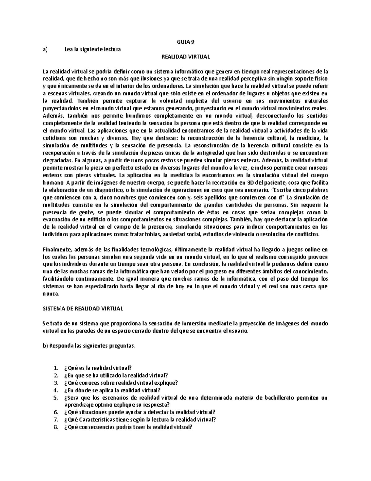 Guia 9 - Un buen resumen sobre informatica - GUIA 9 a) Lea la siguiente ...