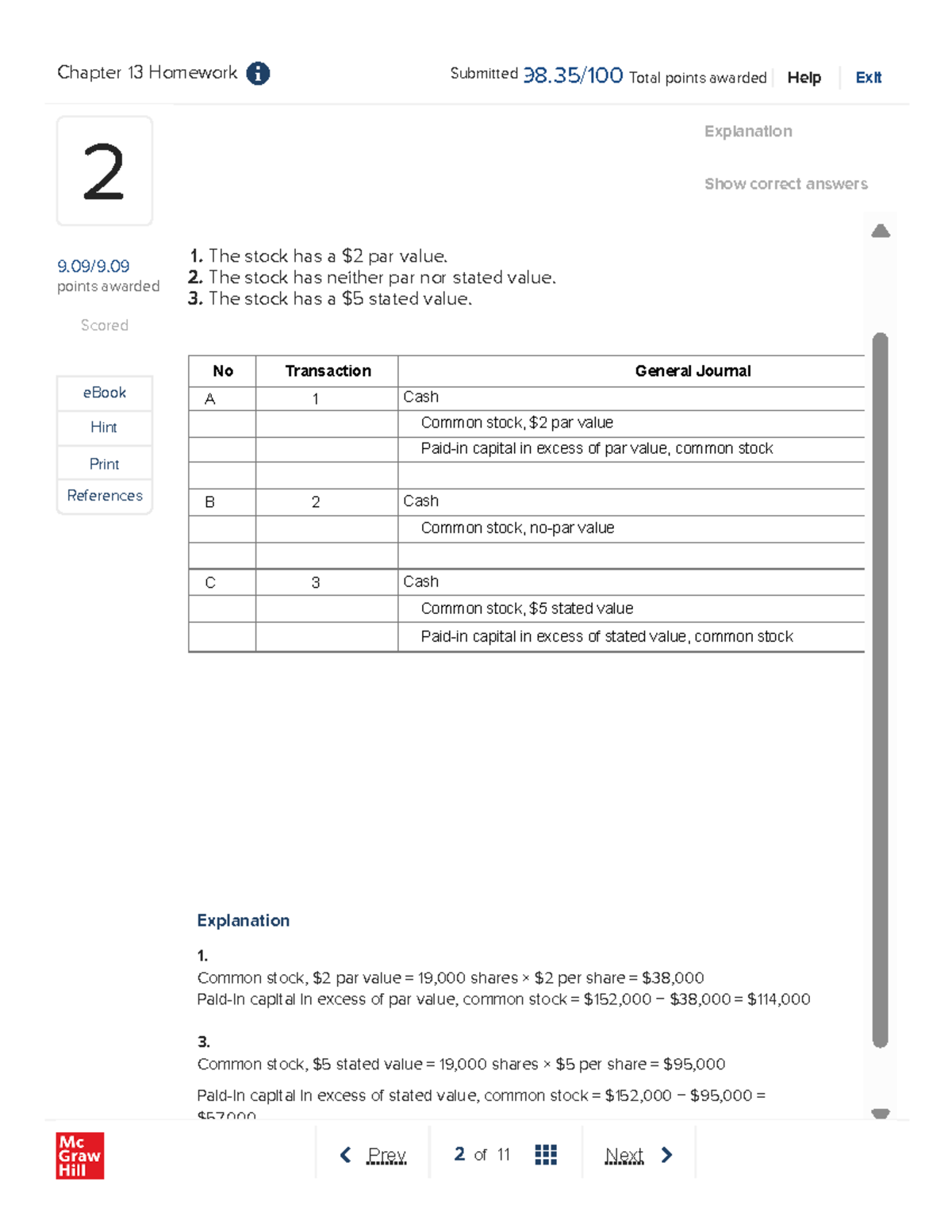 Question 2 - Chapter 13 Homework - Connect - eBook Hint Print References 2 9/9. points awarded ...