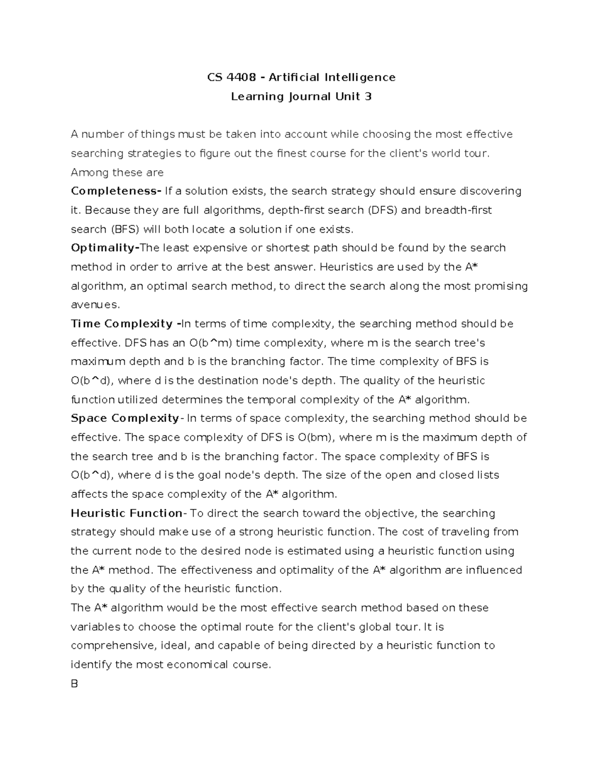 CS 4408 - Artificial Intelligence Learning Journal unit 3 - Among these are Completeness- If a ...